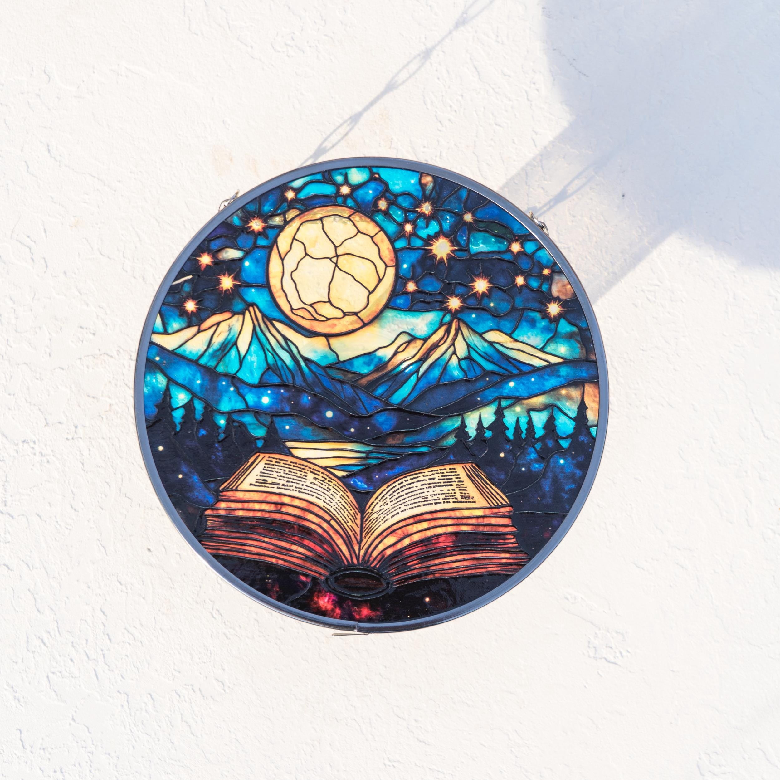 Moonlight Book Celestial Stained Glass Suncatcher Window Art Book Lover ...