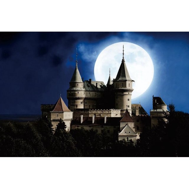 Moonlight Castle Photography Background Dark Blue Night Scenery Room ...