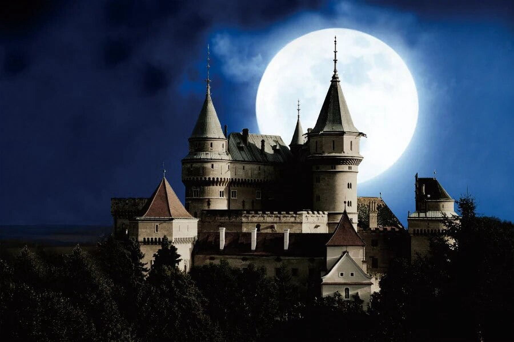 Moonlight Castle Photography Background Dark Blue Night Scenery Room ...