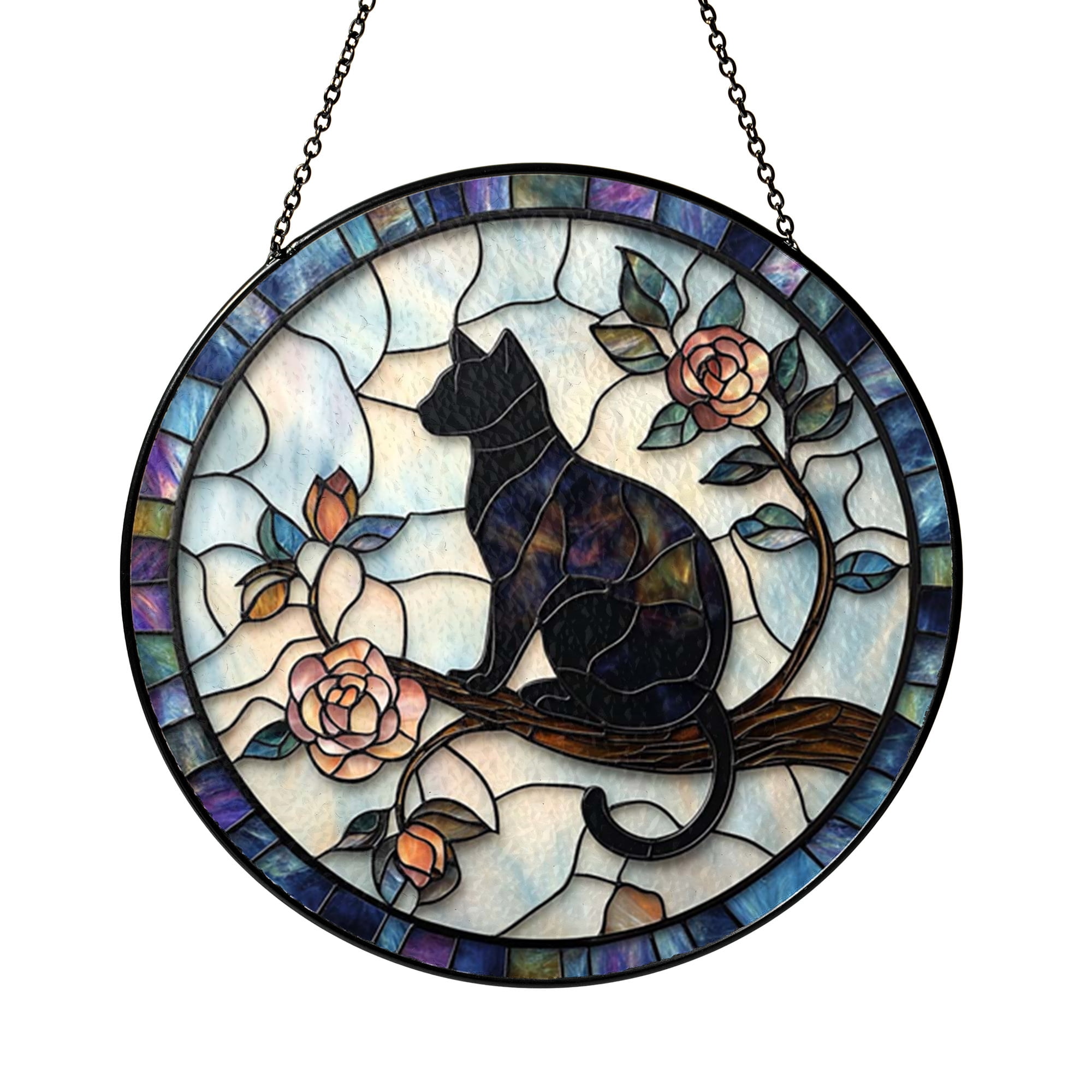 Moonlight Cat Glass Suncatcher – Dark Floral Window Hanging - Walmart.com