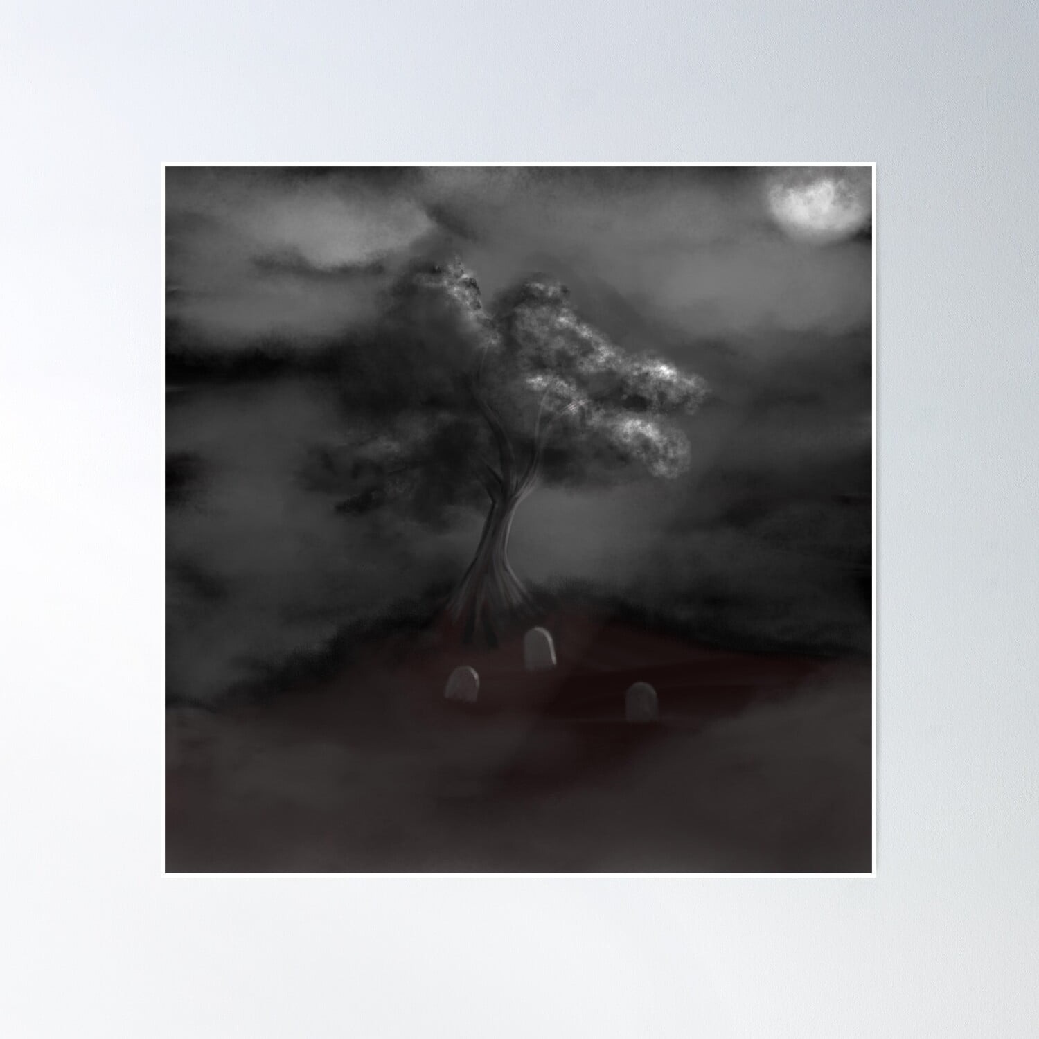 Moonlight Cemetery Poster Wall Art, Modern Wall Decor, 24x24 UNFRAMED ...