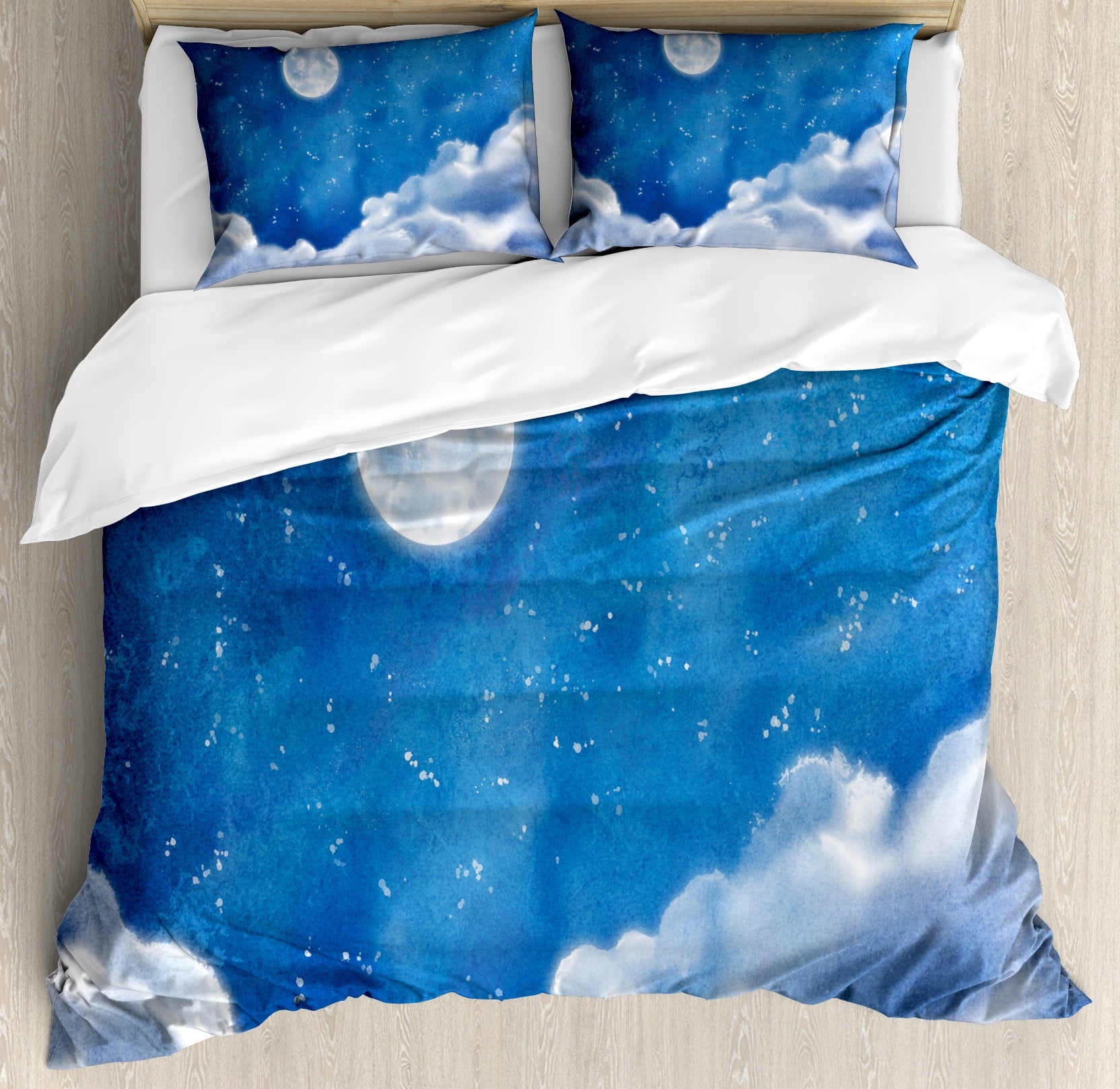 Moonlight Duvet Cover Set, Digital Art Painted Look Night View of ...
