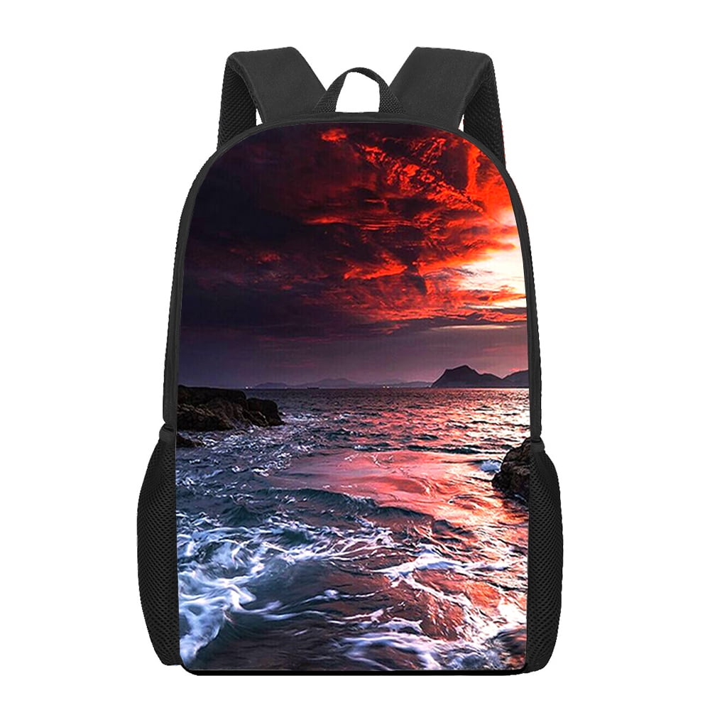 Moonlight Landscape 3D Printed Backpack Women Men 16h Bag for Teen Sea ...
