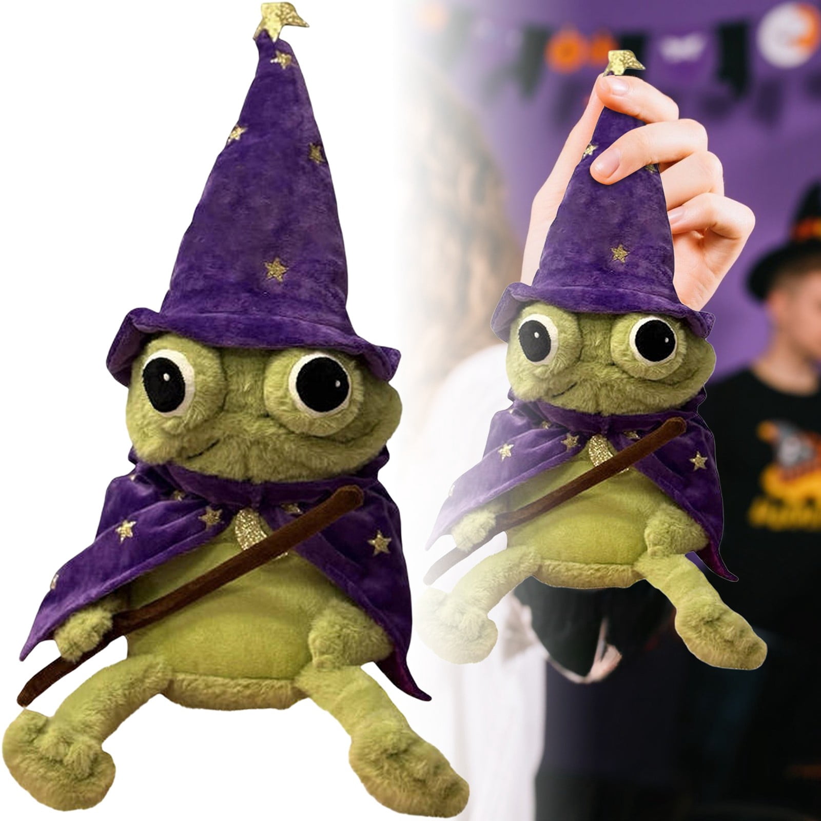 Moonlight Manor Halloween Wizard, Frog Shelf Sitting Plush Wand Stars ...