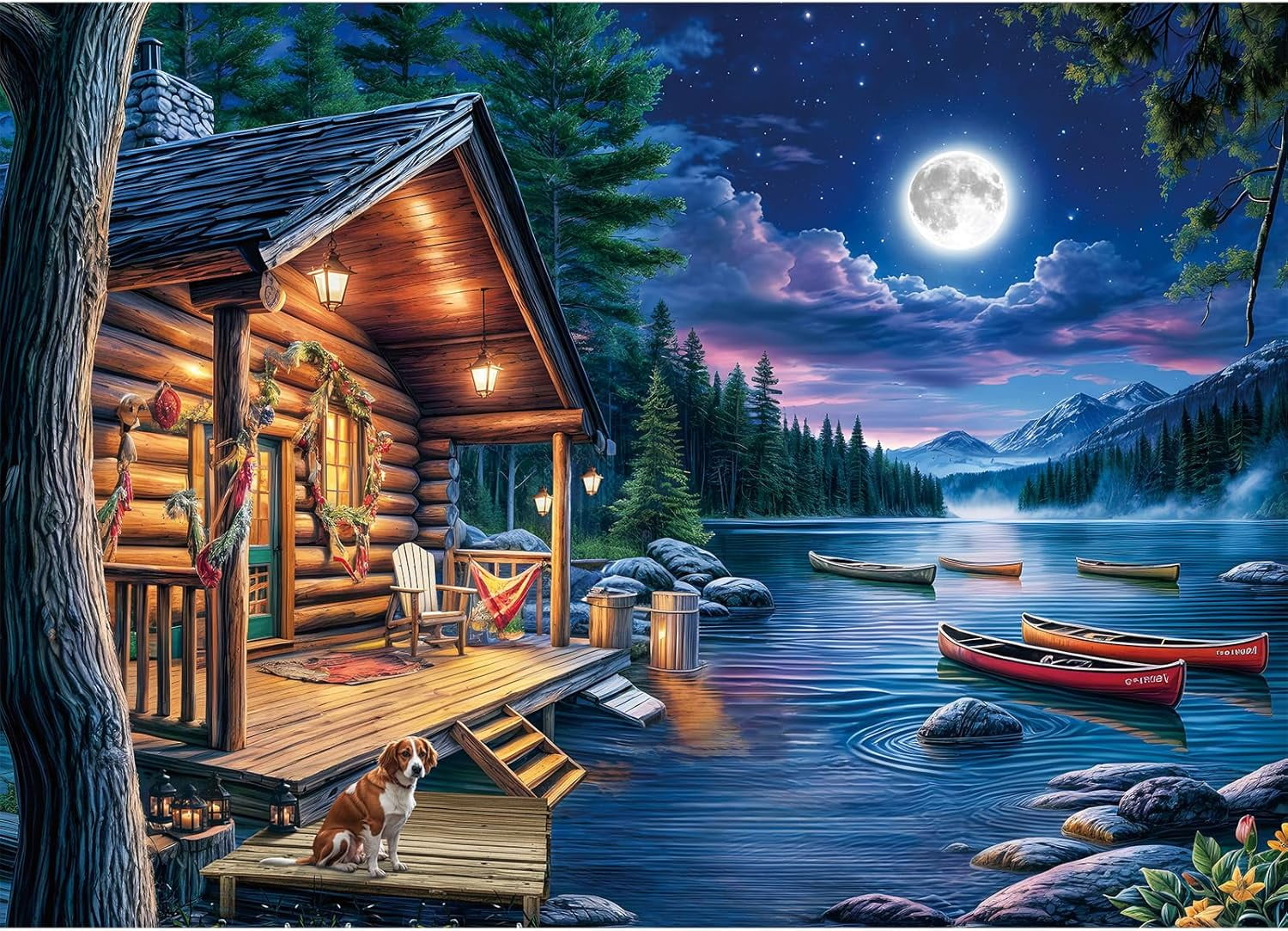 1000-Piece Premium Puzzle for Adults: Moonlight on Riverside Nocturnal ...