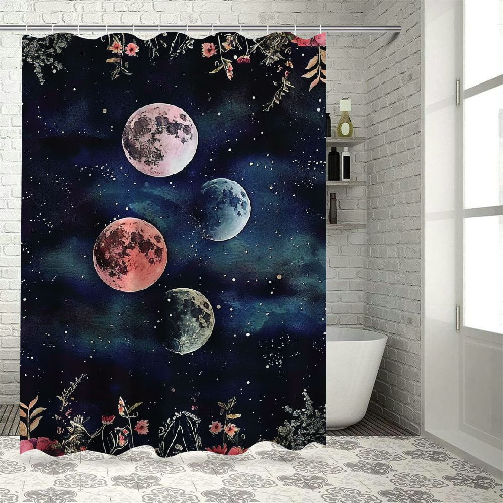 Moonlight Shower Curtain Retro Watercolor Flower Vine Plant Mist Forest ...