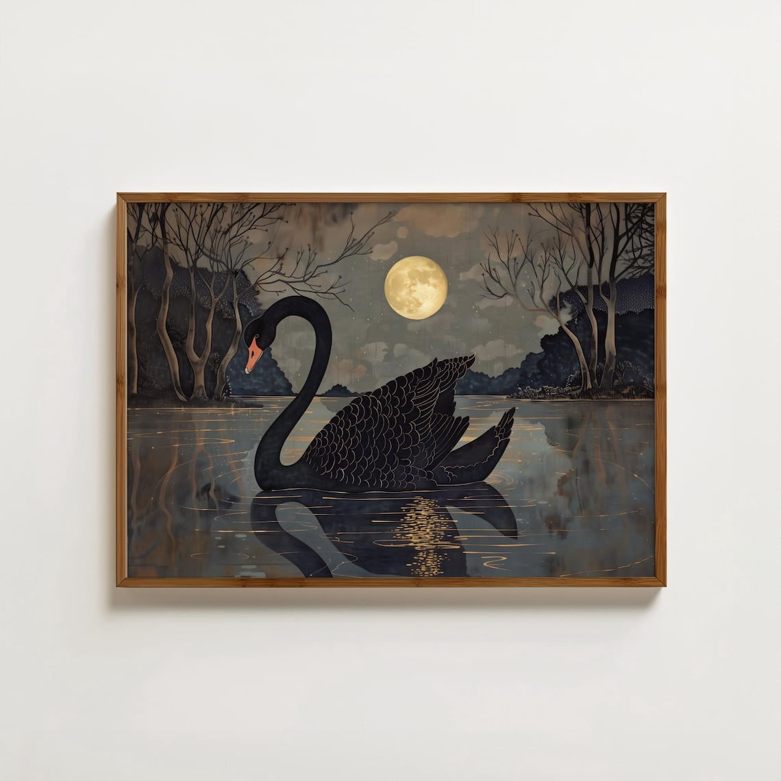 Moonlight Swan Print Black Swan Balletcore Decor Vintage Swan Wall Art ...