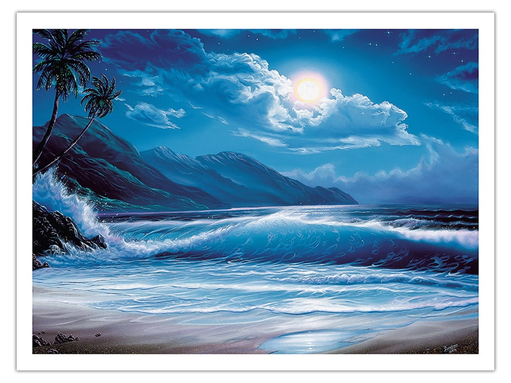 Moonlight Tide - Hawaiian Moonlit Waves - From an Original Color ...