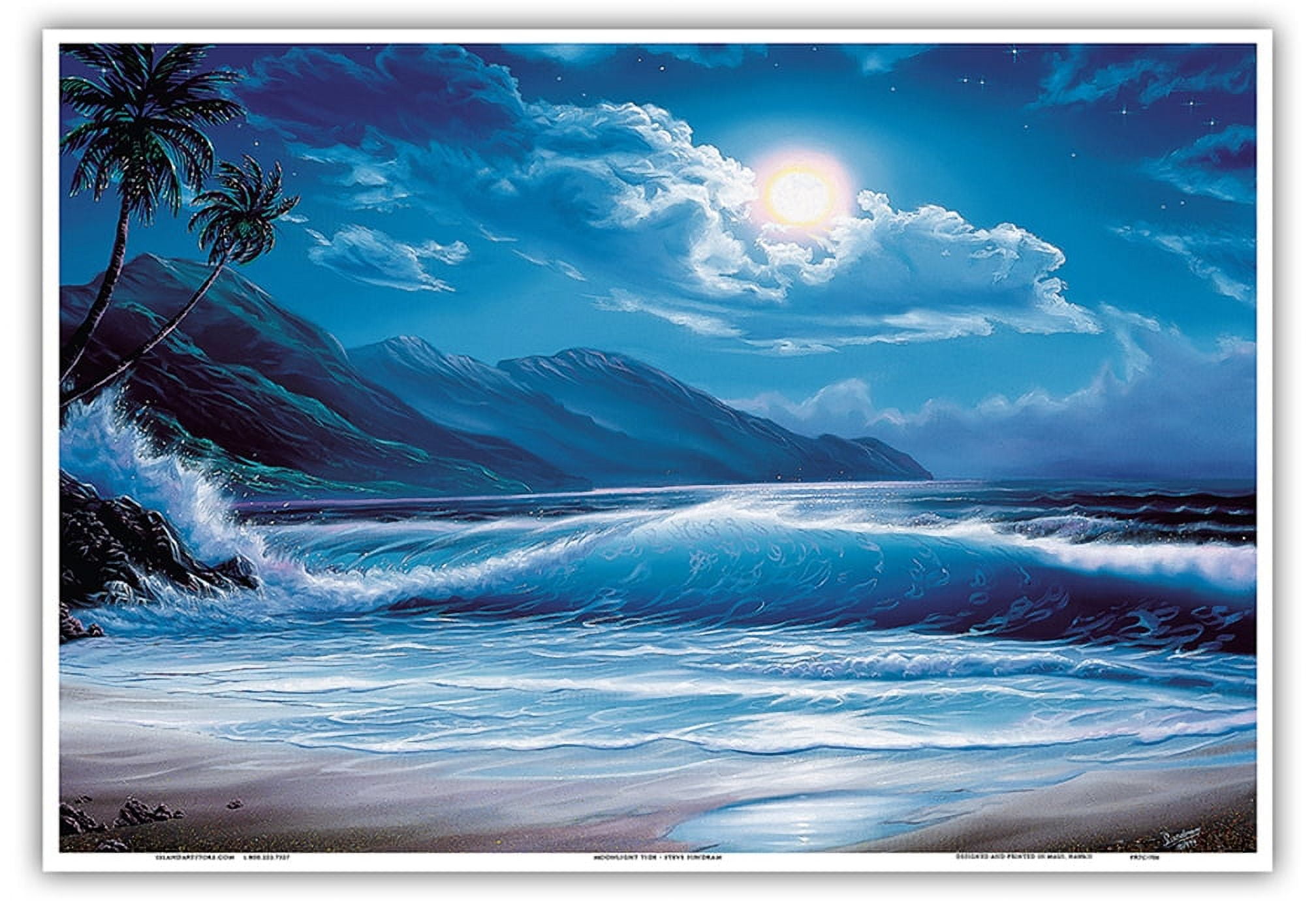 Moonlight Tide - Hawaiian Moonlit Waves - From an Original Color Painting by Steve Sundram ...