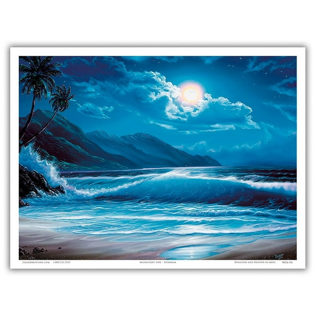 Moonlight Tide - Hawaiian Moonlit Waves - From an Original Color ...