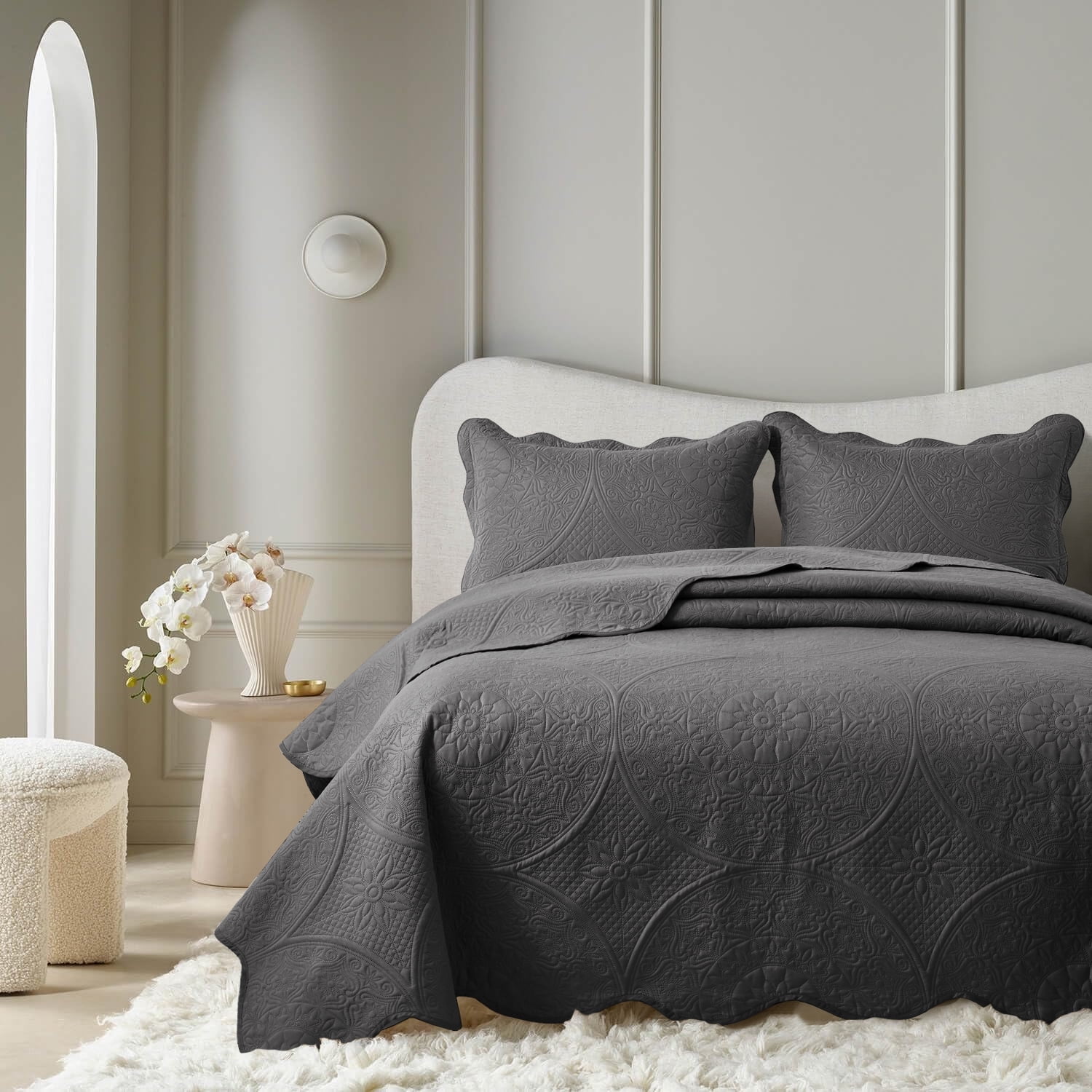 IR Imperial Rooms 3Pc-Embossed Bedspread Soft Microfiber Floral Modern ...
