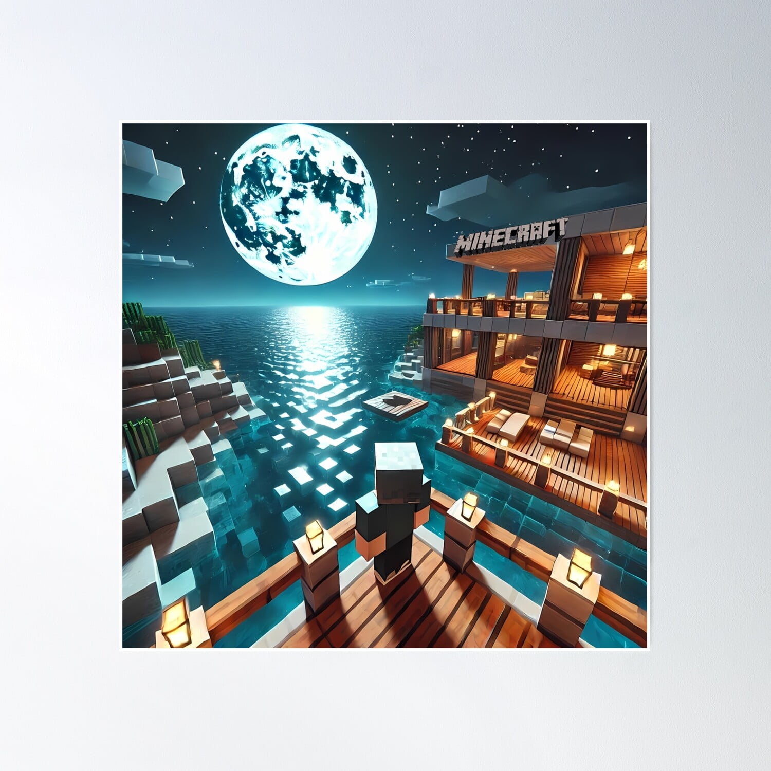 Moonlignt Minecraft Resort Poster Wall Art, Modern Wall Decor, 24x24 UNFRAMED - Walmart.com
