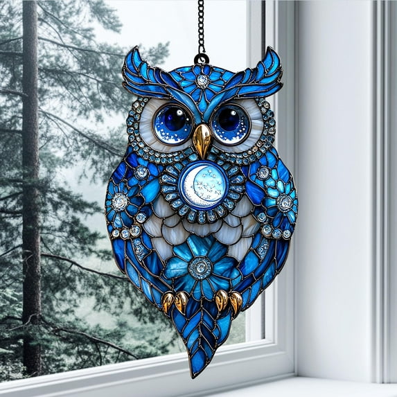 Moonlit Blue Owl Acrylic Suncatcher fullxfull Mystical Celestial Bird ...