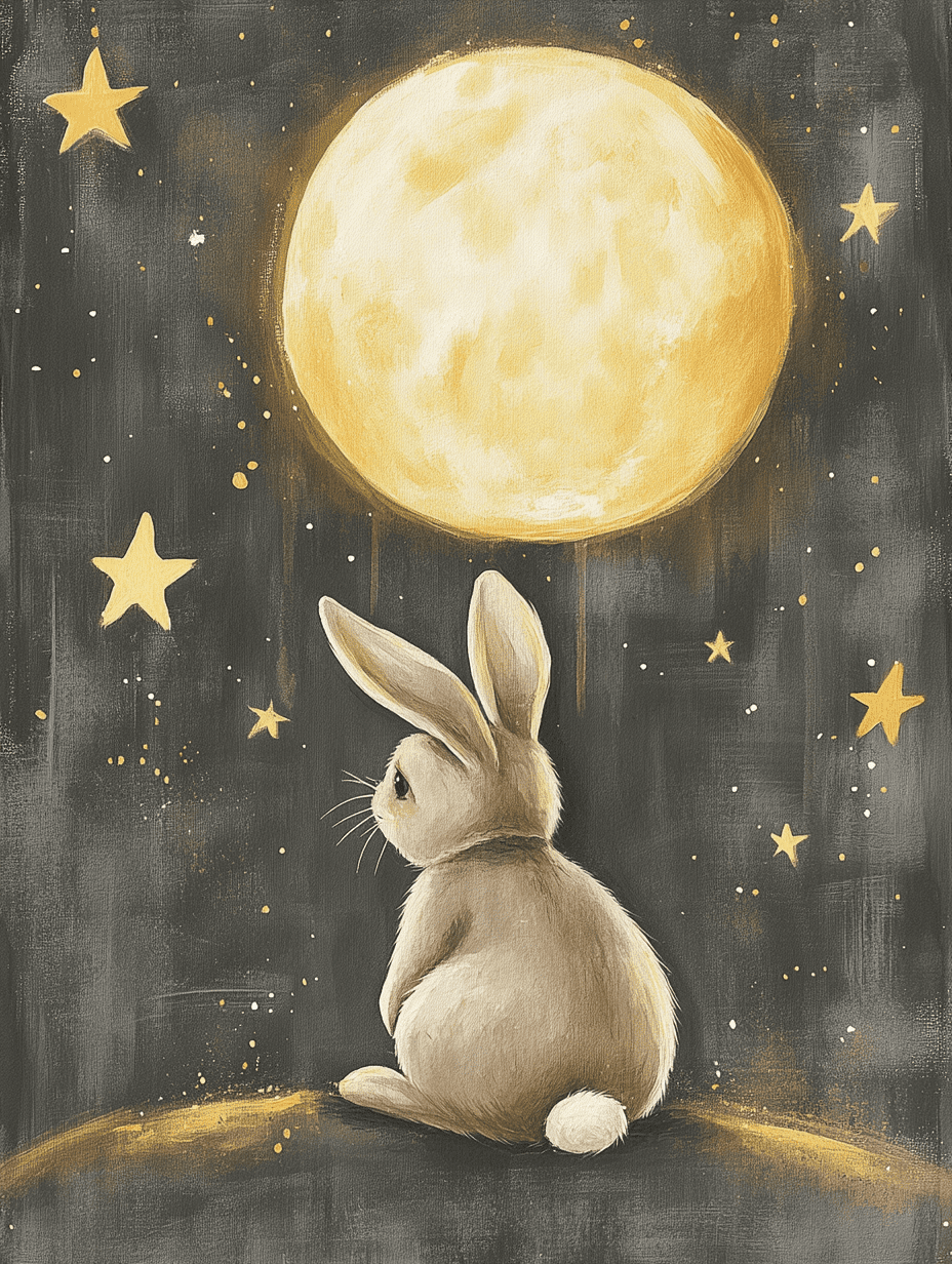 Moonlit Bunny Canvas Art Print， Suitable for Living Room， Bedroom ...