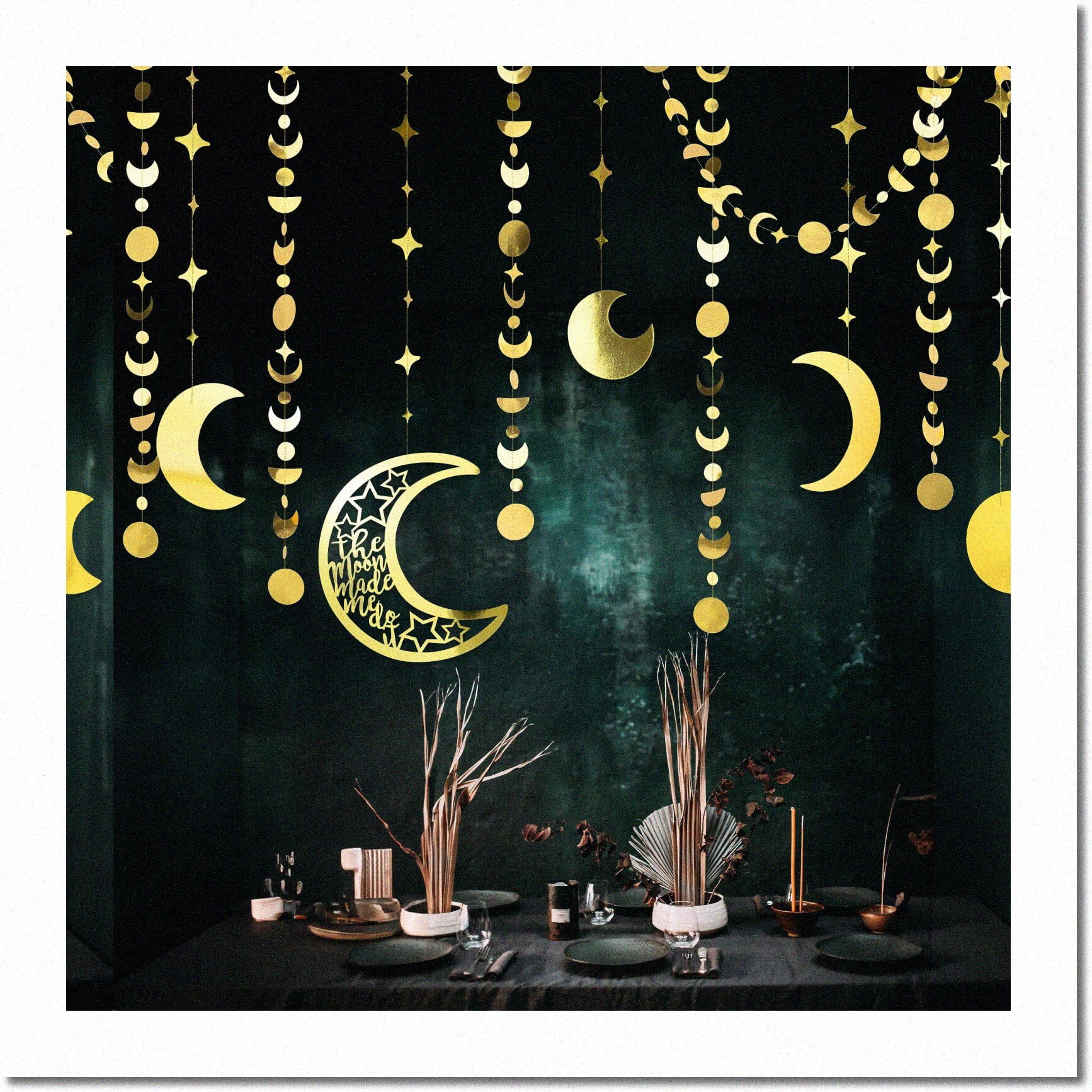 Moonlit Celestial Garland - Boho Moon Phase Hanging Banner for Party ...