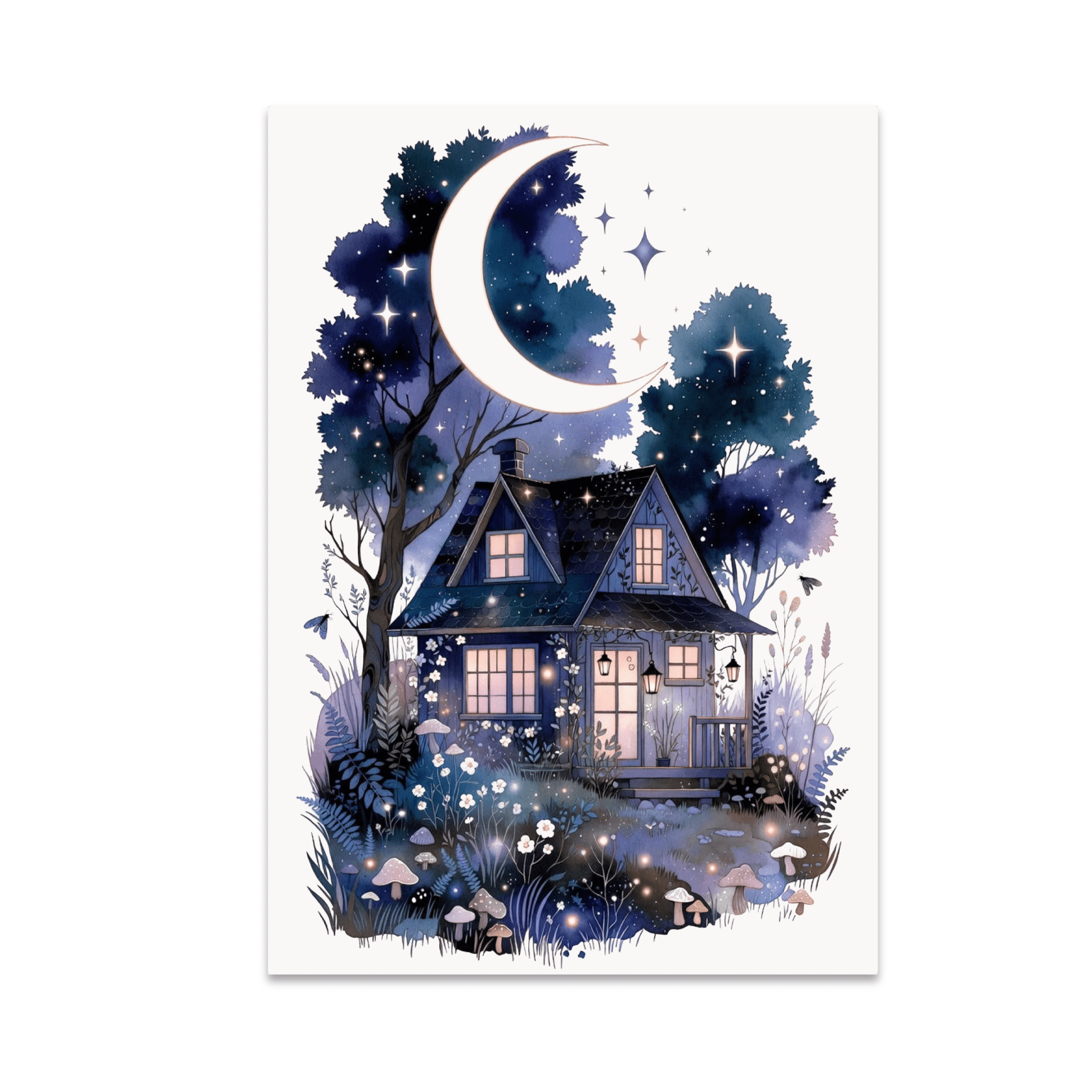 Moonlit Cottage Dreams - Celestial Cottagecore Art - 13x19 Poster Print ...