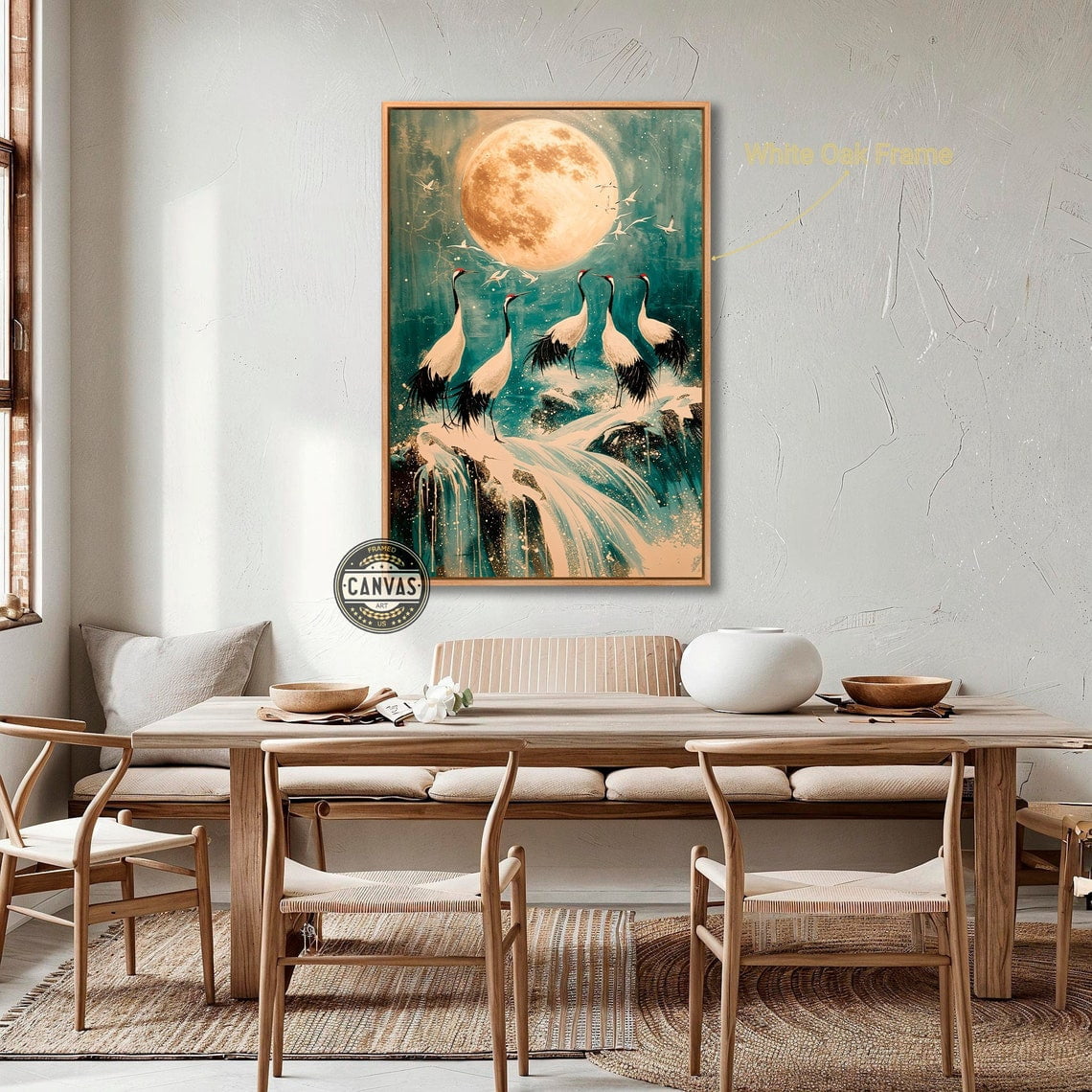 Moonlit Cranes Over Waterfall Poster Celestial Night Sky Wall Art Full ...