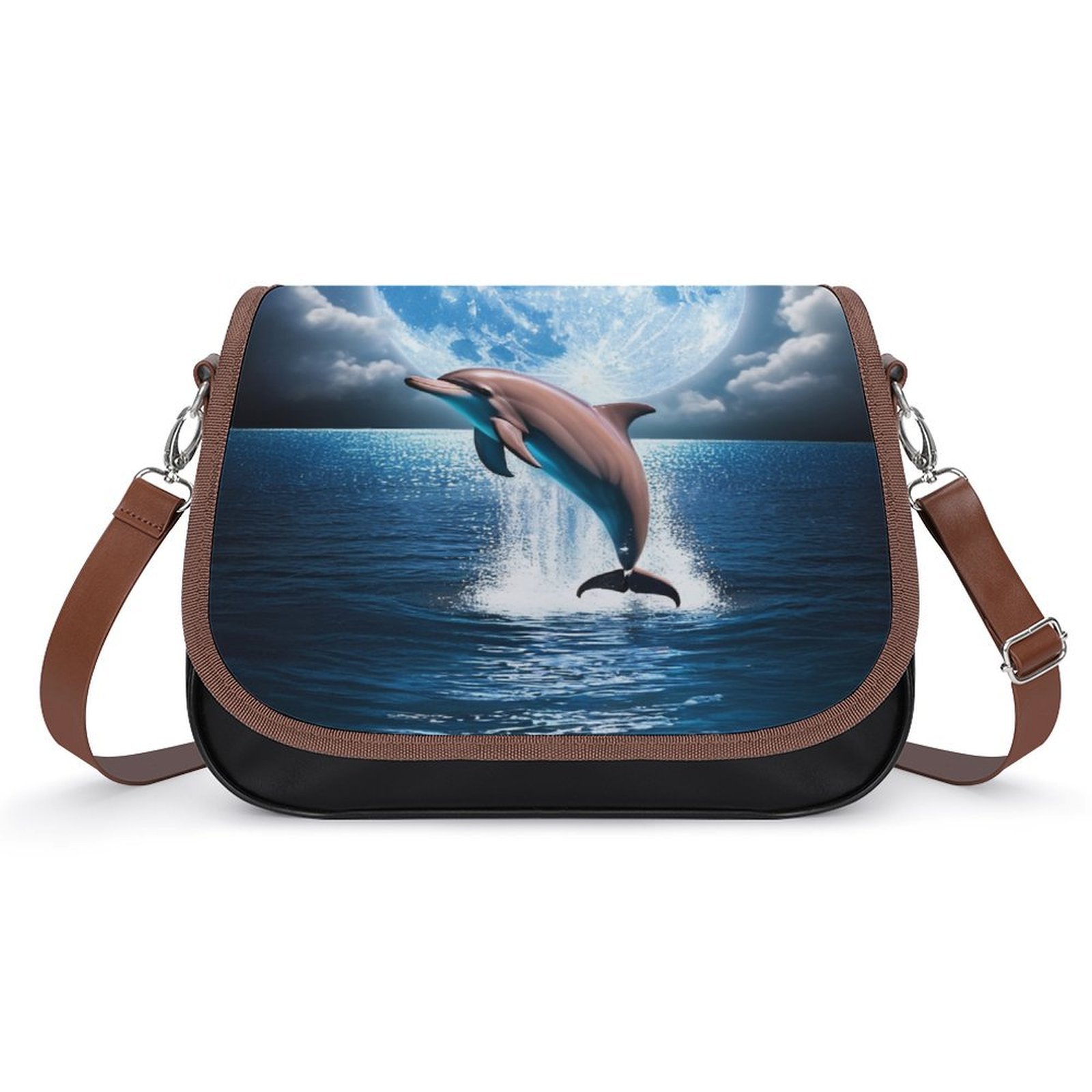 Moonlit Dolphin Leap Vintage Crossbody Bag For Women Medium Leather ...