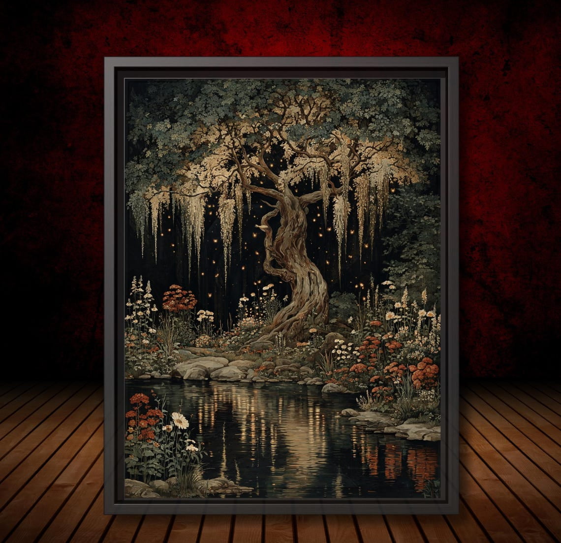 Moonlit Enchanted Forest Poster Dark Academia Tree Art Mystical ...