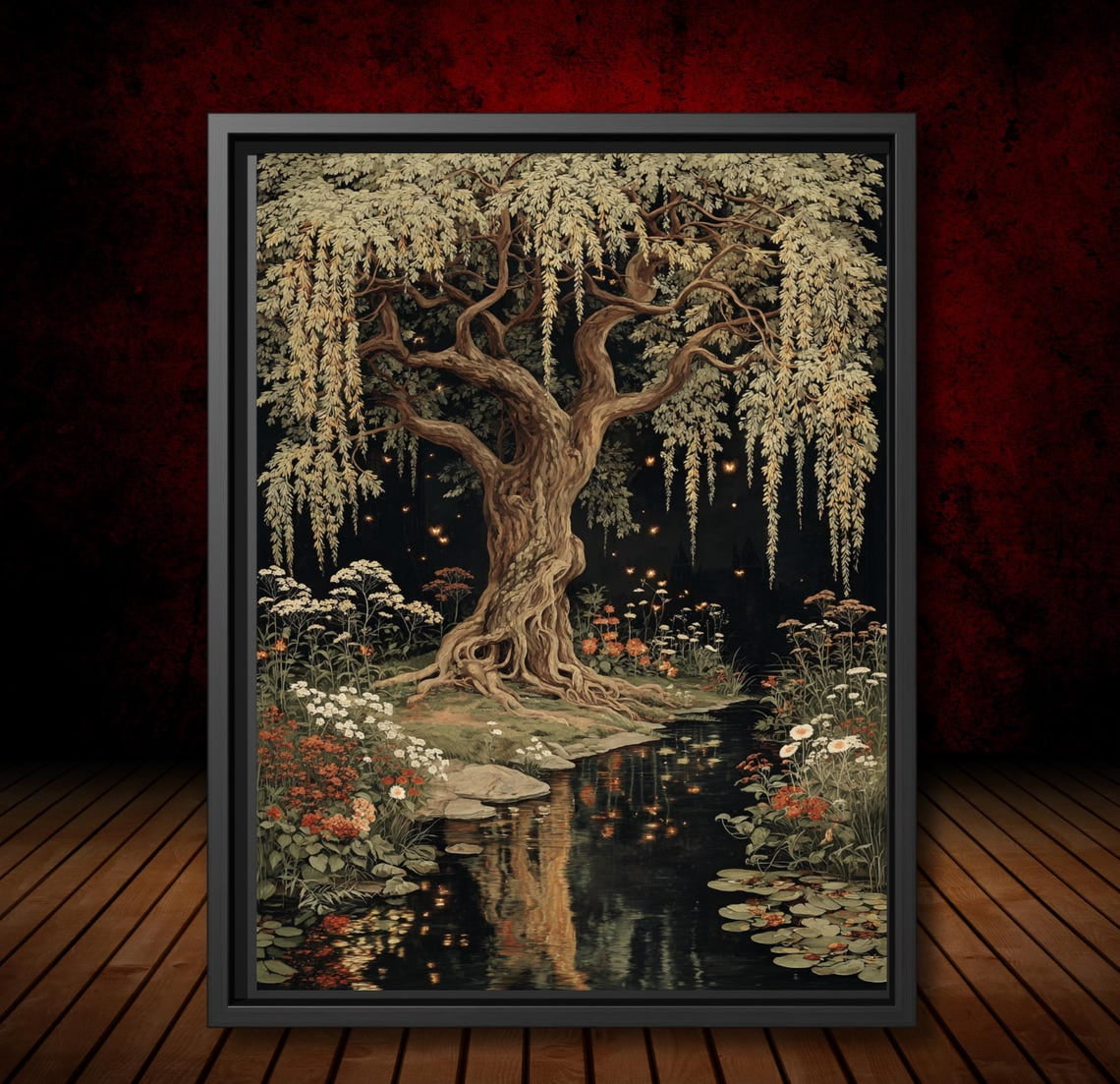 Moonlit Enchanted Forest Poster Dark Academia Willow Tree Art Mystical ...