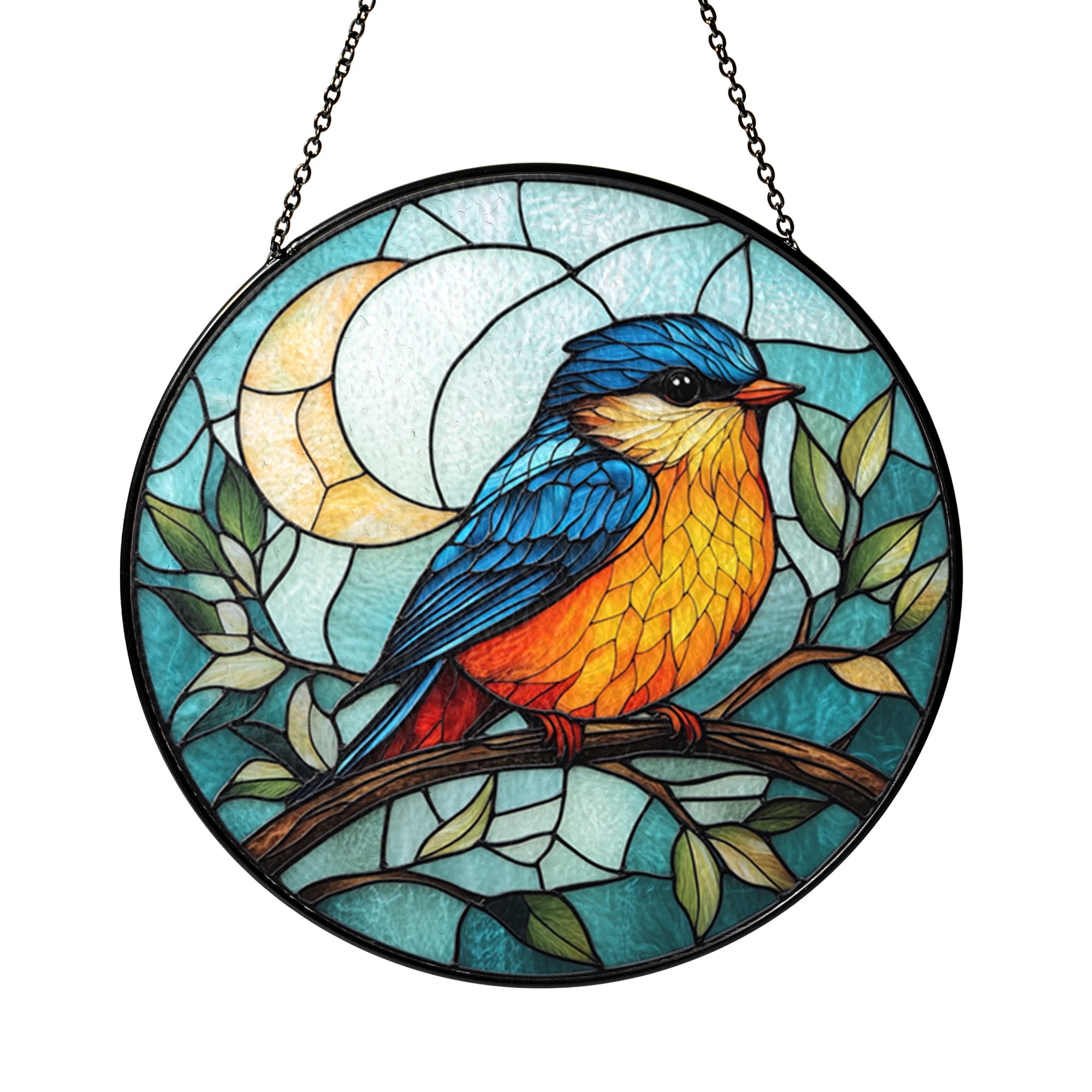 Moonlit Forest Bird Round Suncatcher – Stained Glass Style Nature ...