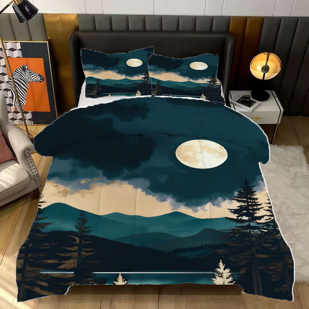 Moonlit Forest Night Scene Comforter Set King Size Bedding Set For ...