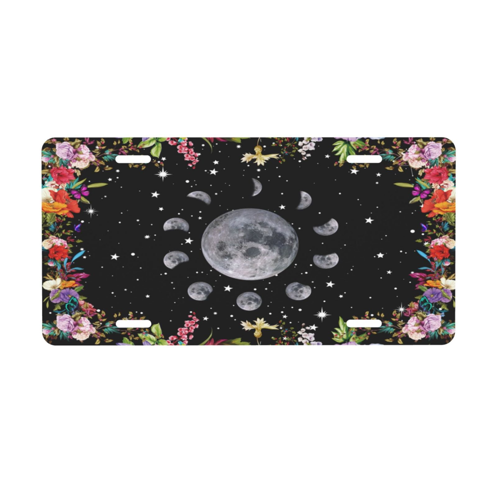 Moonlit Garden Butterfly Flower Moon License Plate Front Metal Car ...