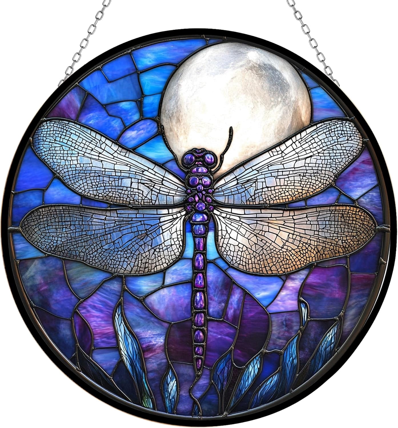 Moonlit Glow Dragonfly Stained Glass Window Hanging Sun Catcher ...