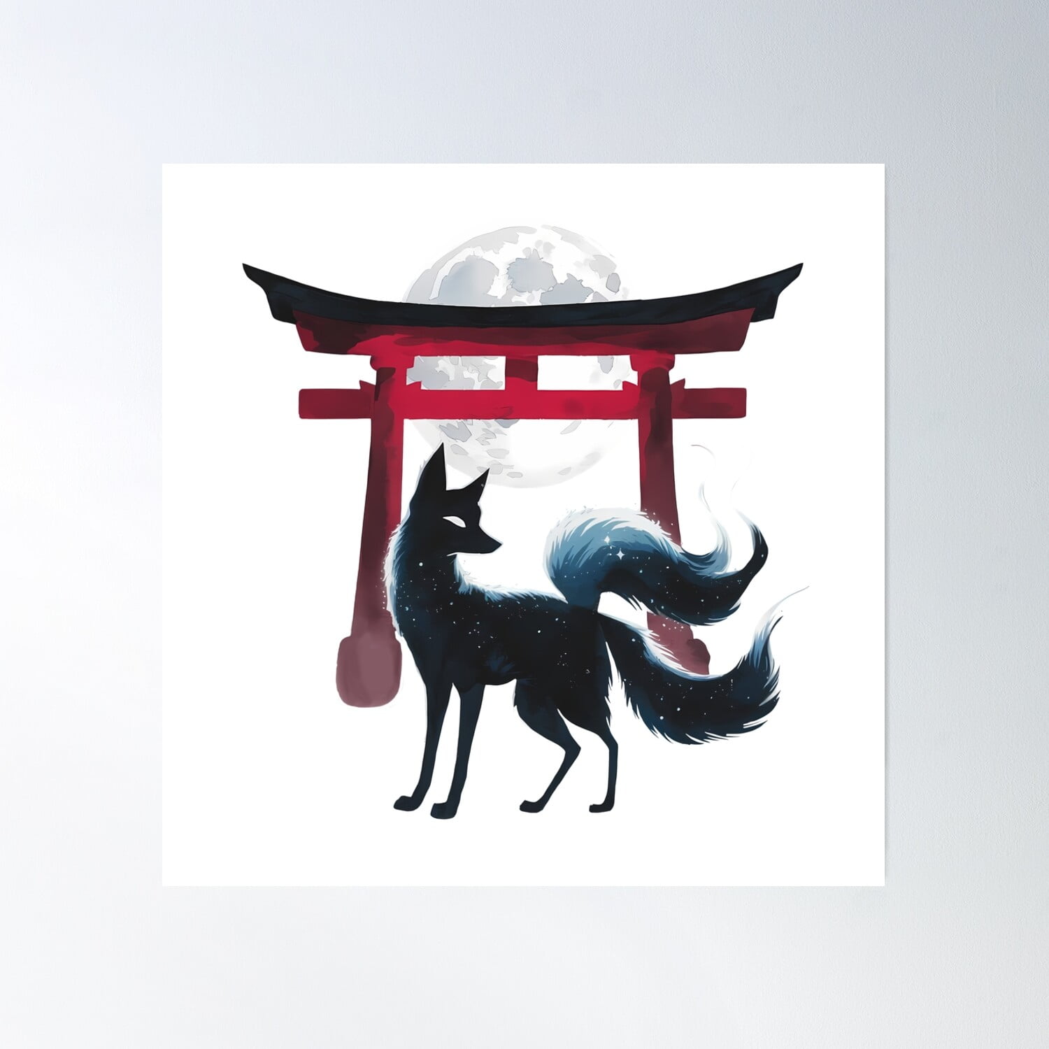 Moonlit Kitsune – Spirit Beneath The Torii Gate Poster Wall Art, Modern ...