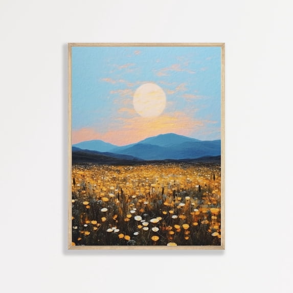 Moonlit Landscape Wall Art Retro Countryside Scene Poster - Walmart.com