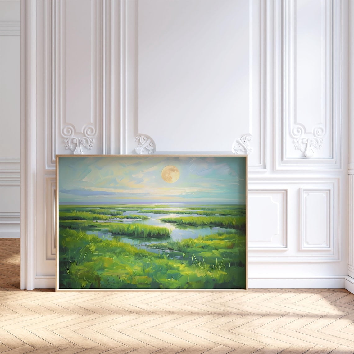 Moonlit Marsh Landscape Print, South Carolina Pastel Marsh Poster ...
