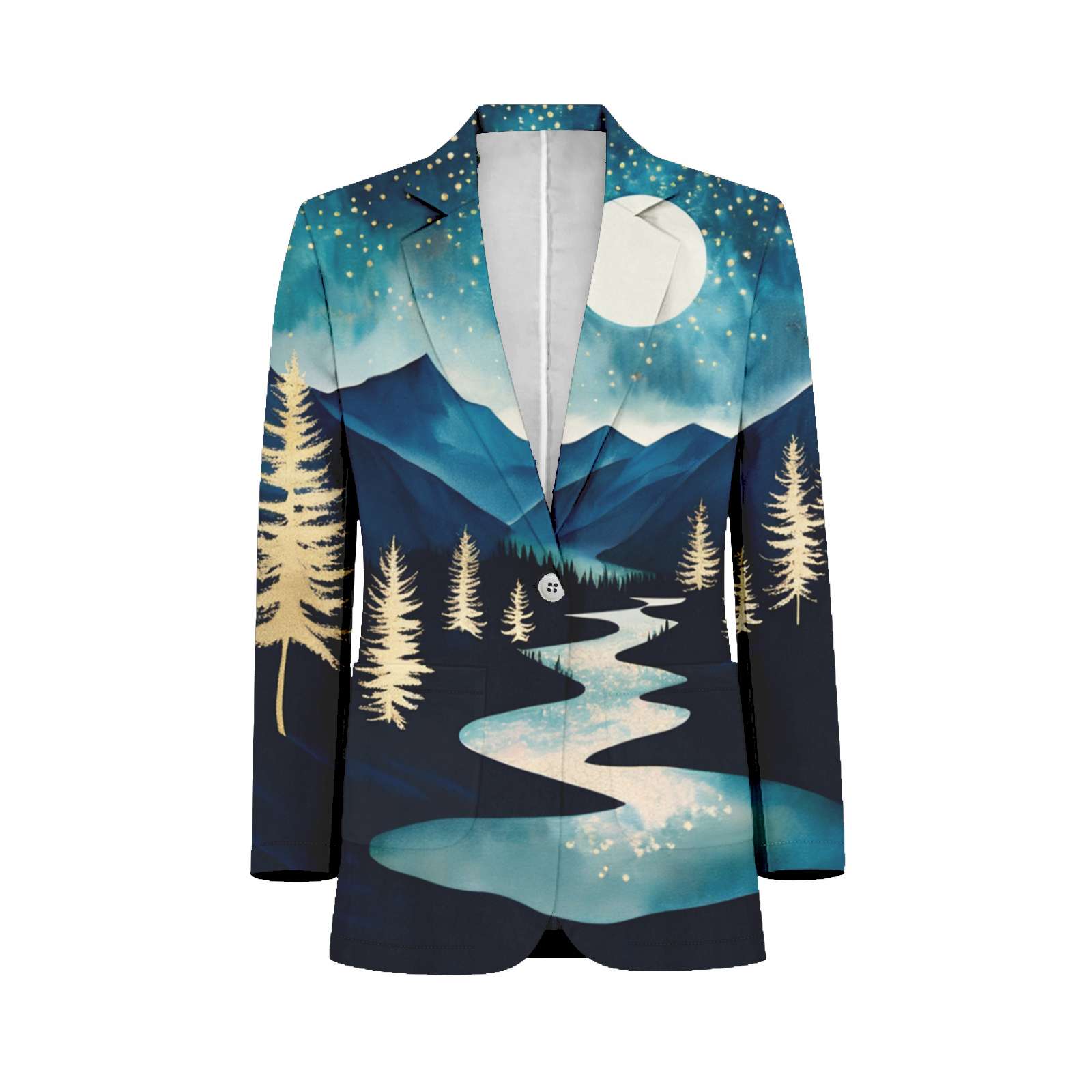 Moonlit Mountain River Glow Mens Suits Shawl Collar Slim Fit Suit Mens ...