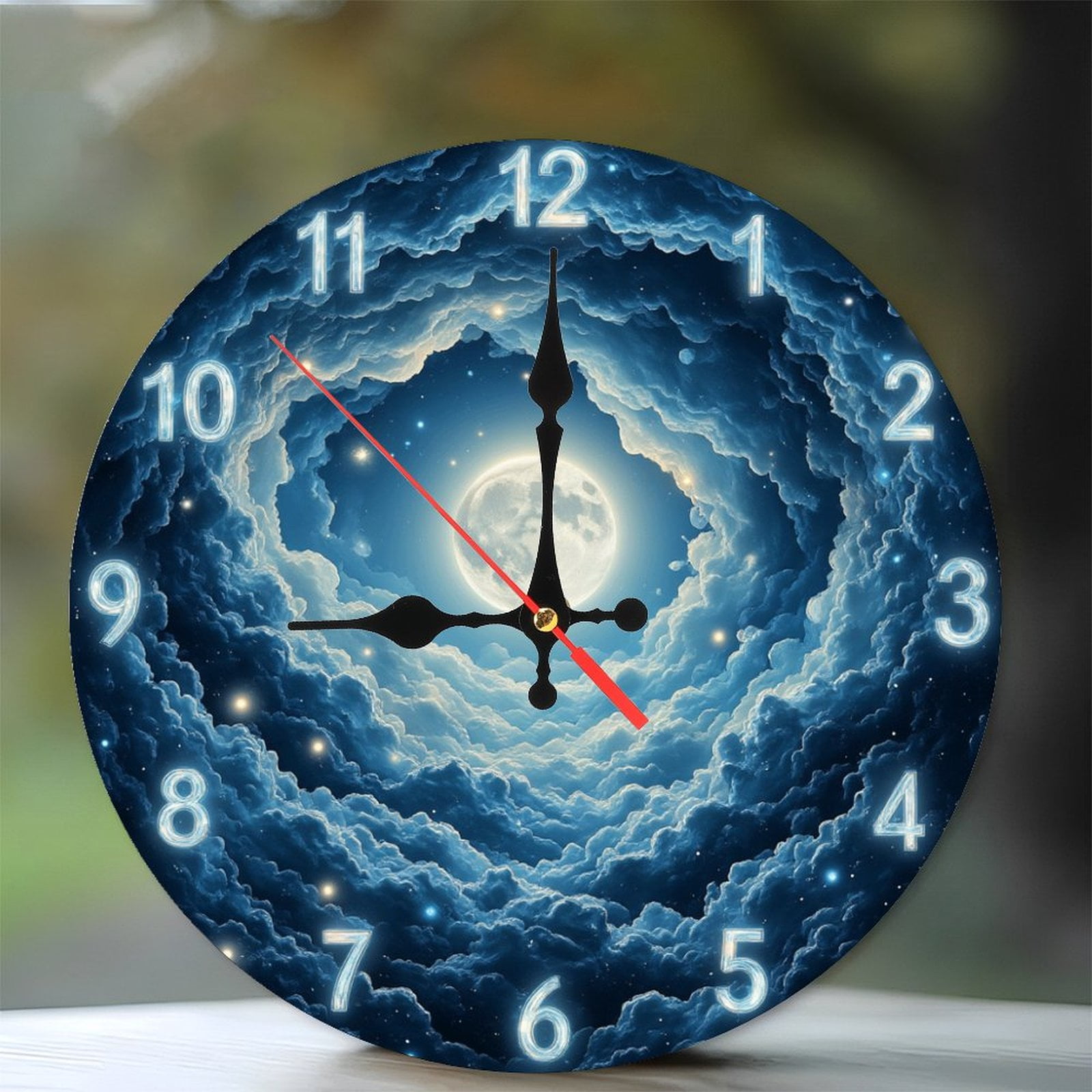 Moonlit Night Sky Clock Wall Clock 10-Inch Silent Wooden Wall Clock ...