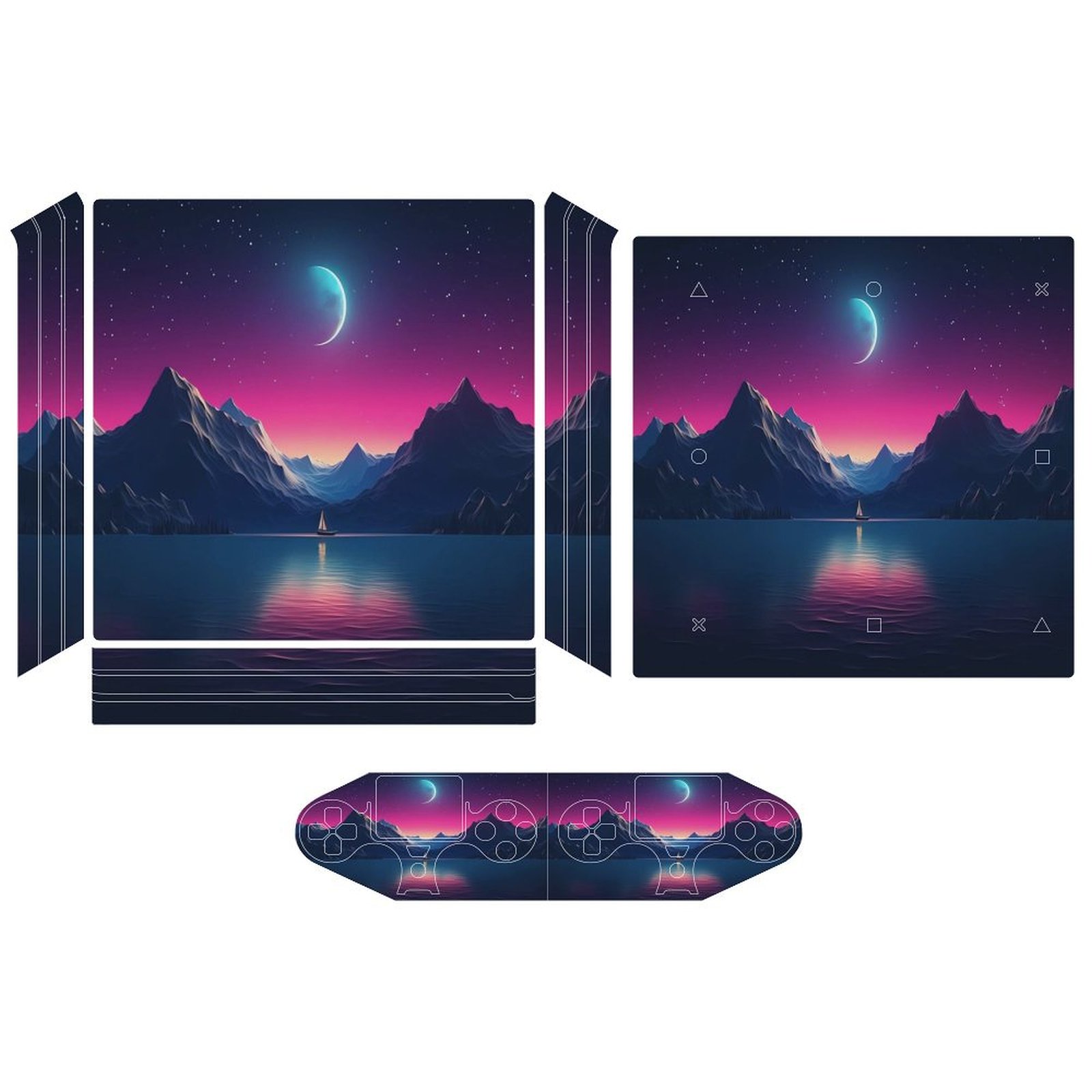 Moonlit Nights, Lakes, Boats, Nature PS4 Pro/PS4 Slim Skin Sticker For ...