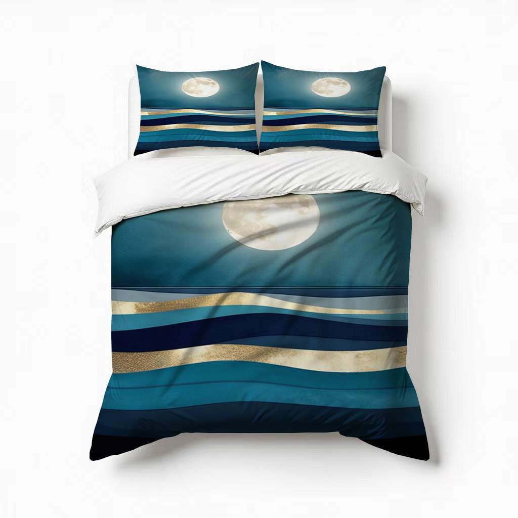 Moonlit Ocean Waves Art Print Bedding Set 3 Pcs Soft Microfiber Quilt ...
