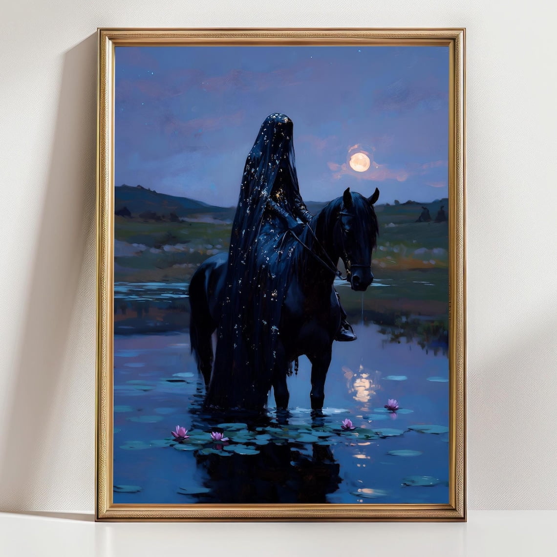 Moonlit Rider Art Print, Gothic Horseback Fantasy Wall Art, Veiled ...