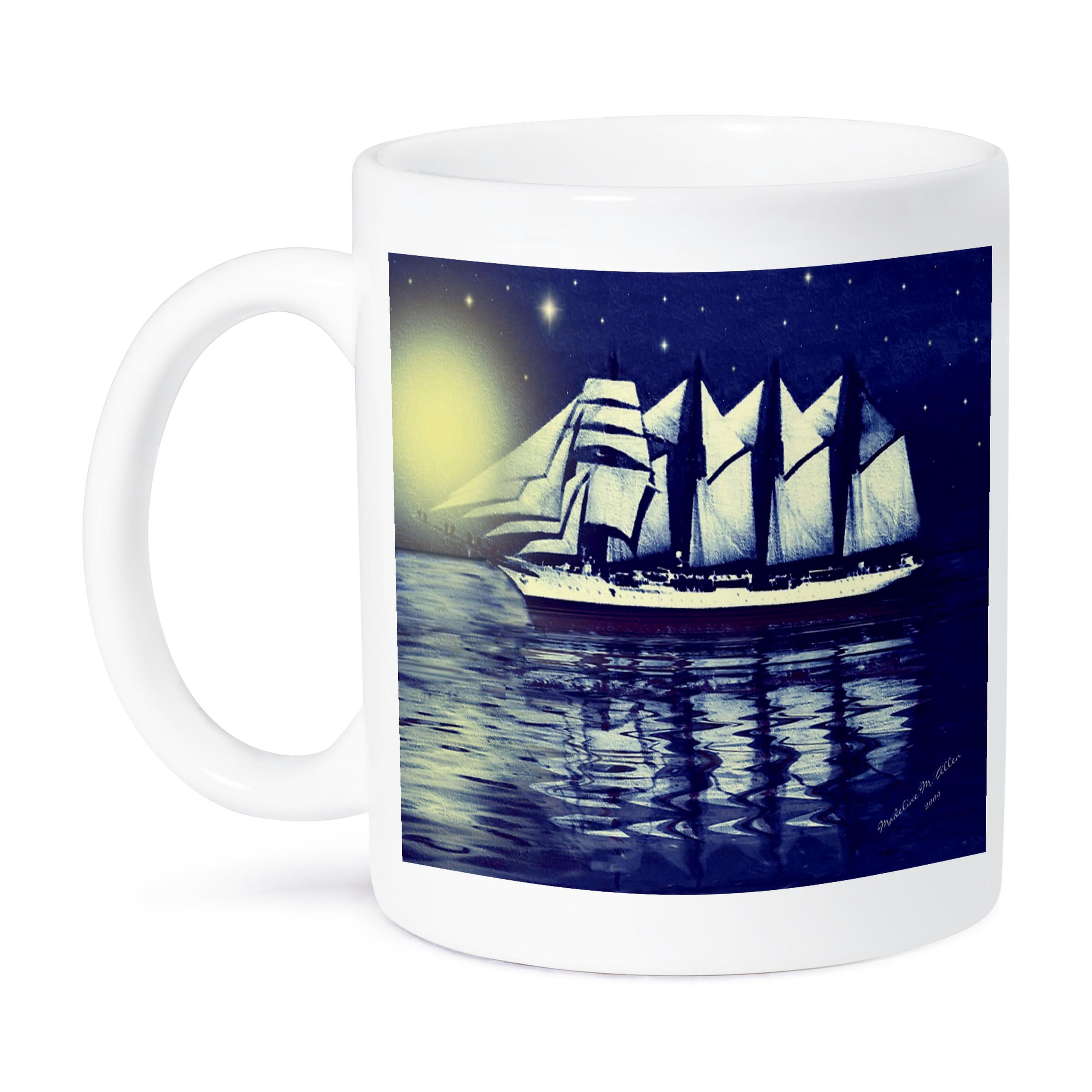 3dRose, Moonlit Sails - SmudgeArt Ship Art, 15oz Mug - Walmart.com