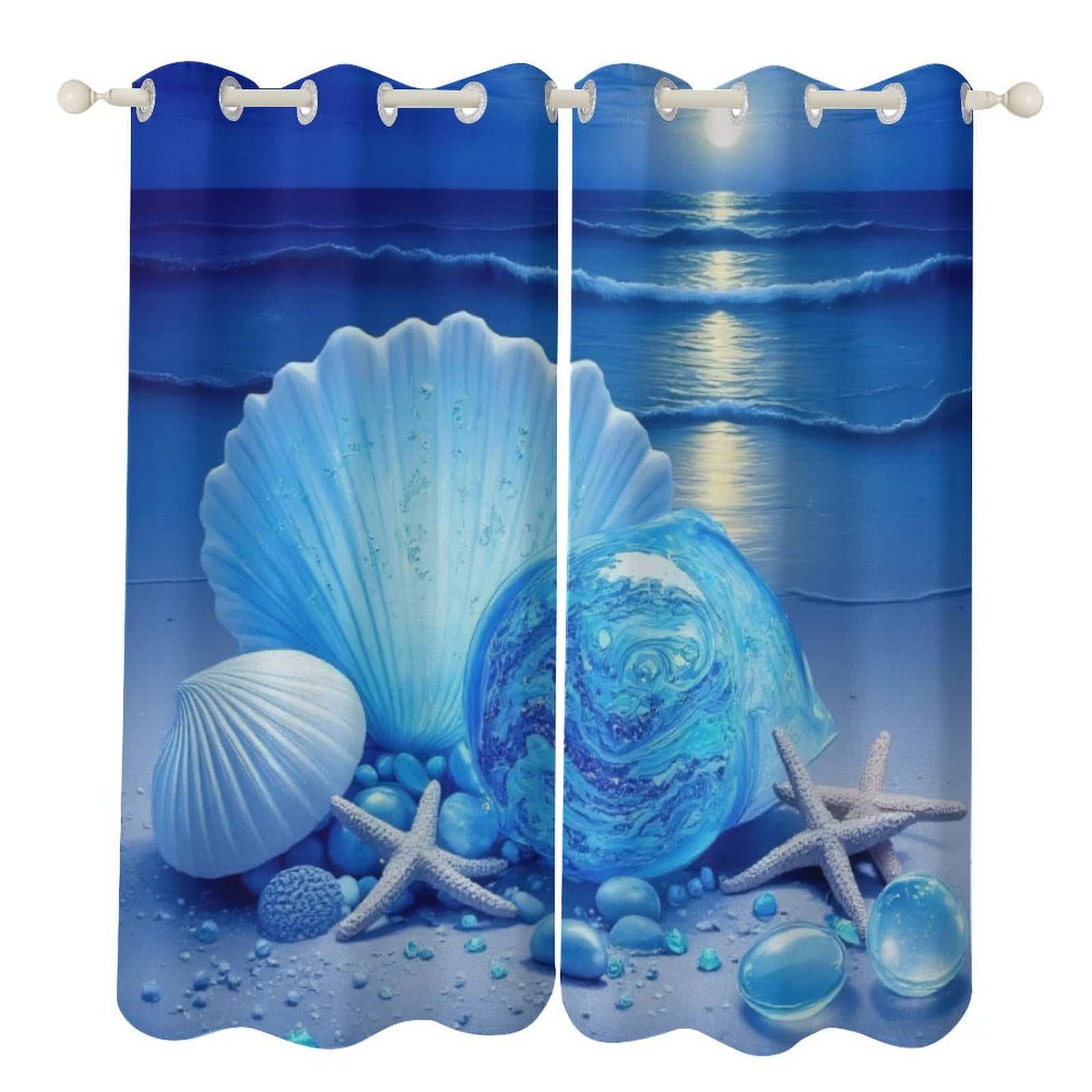 Moonlit Seashell Serenity Blackout Window Curtains for Bedroom Living ...