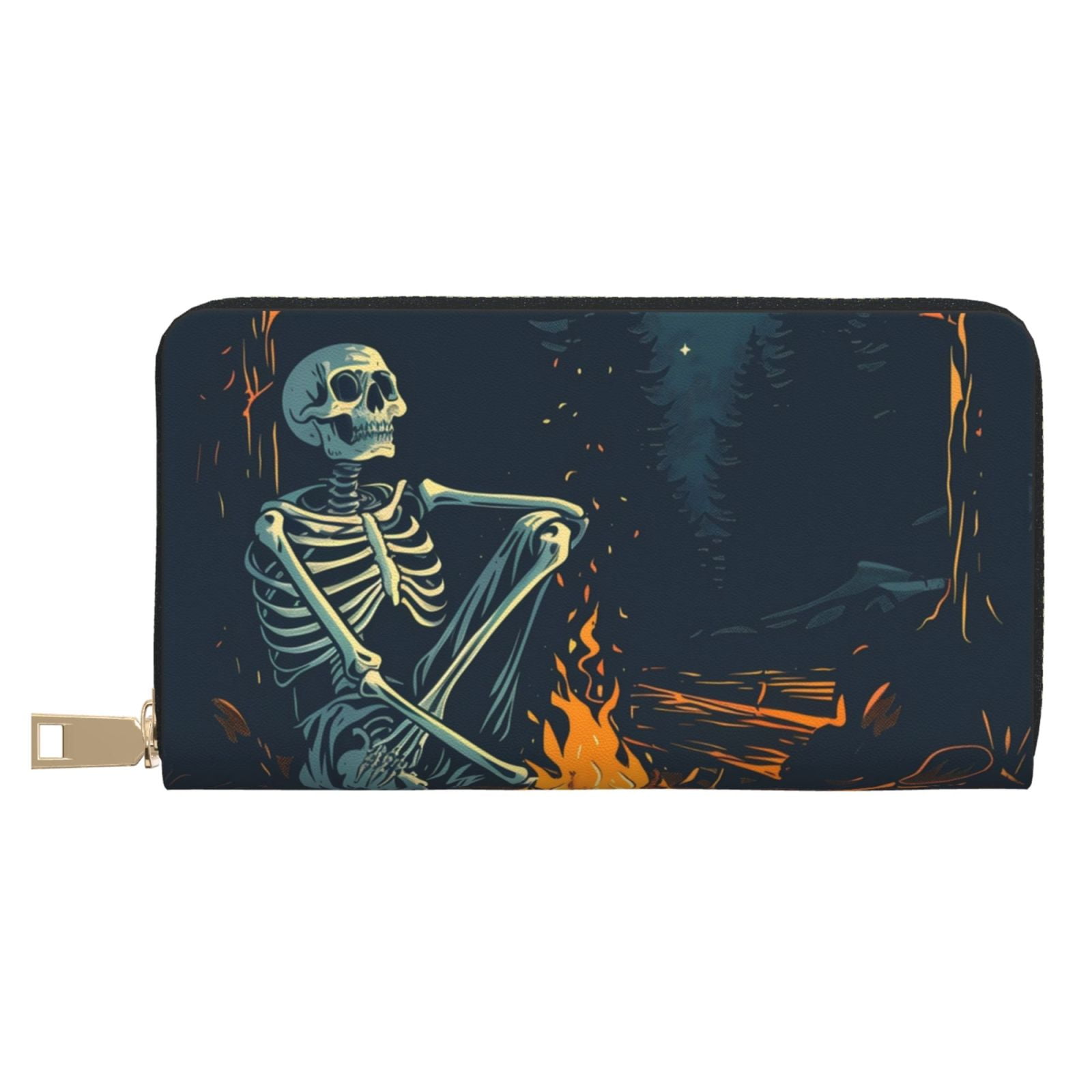 Moonlit Skeleton Campfire Wallet Women, Leather Bifold Multi Card ...
