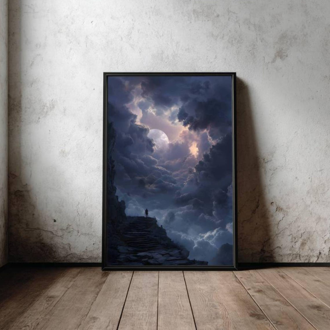 Moonlit Stairs Dark Fantasy Landscape Wall Art, Unframed Canvas Size ...