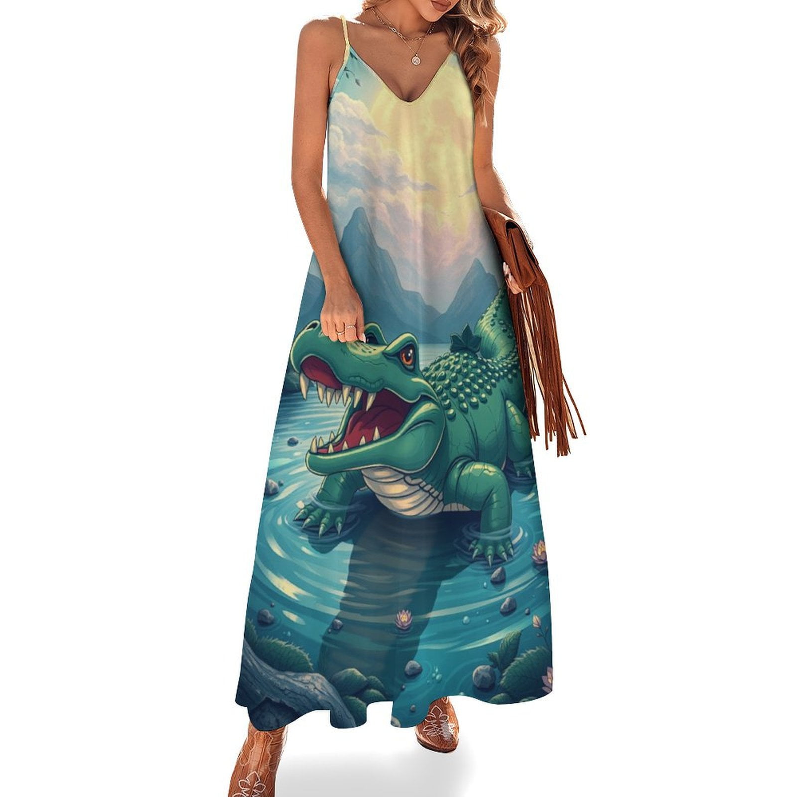 Moonlit Swamp Alligator Sleeveless Dress Summer Outfits for Women 2025 ...