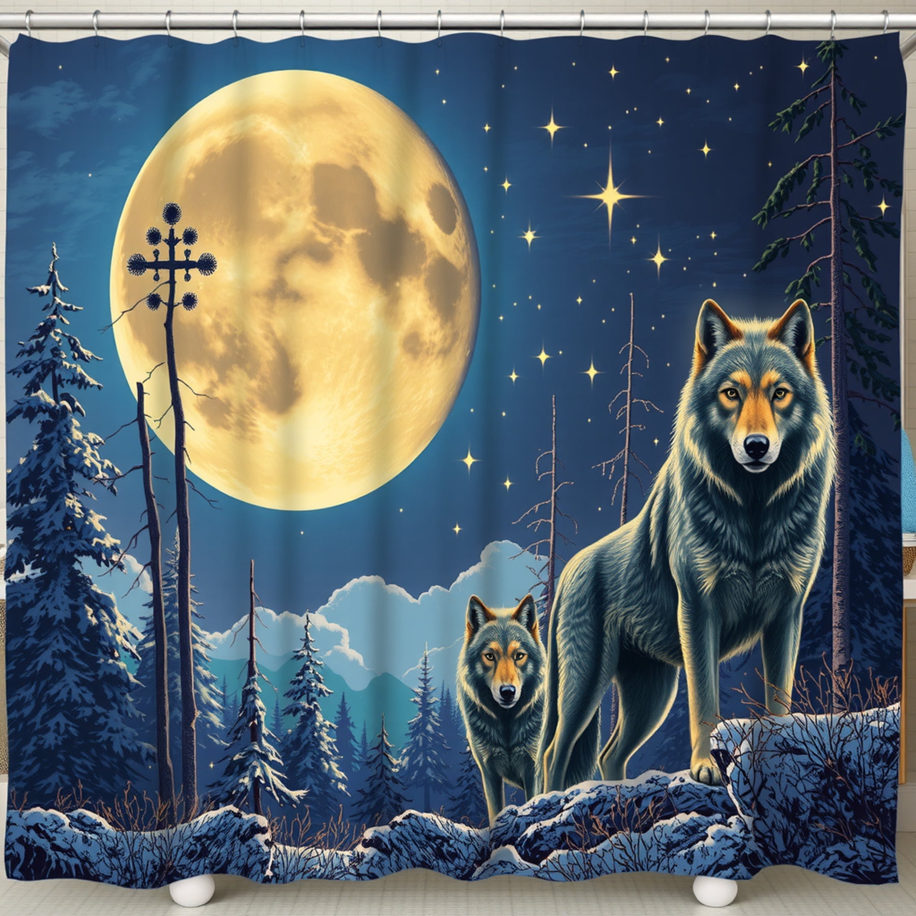 Moonlit Wolves Shower Curtain - Majestic Wildlife Design for Bathroom ...