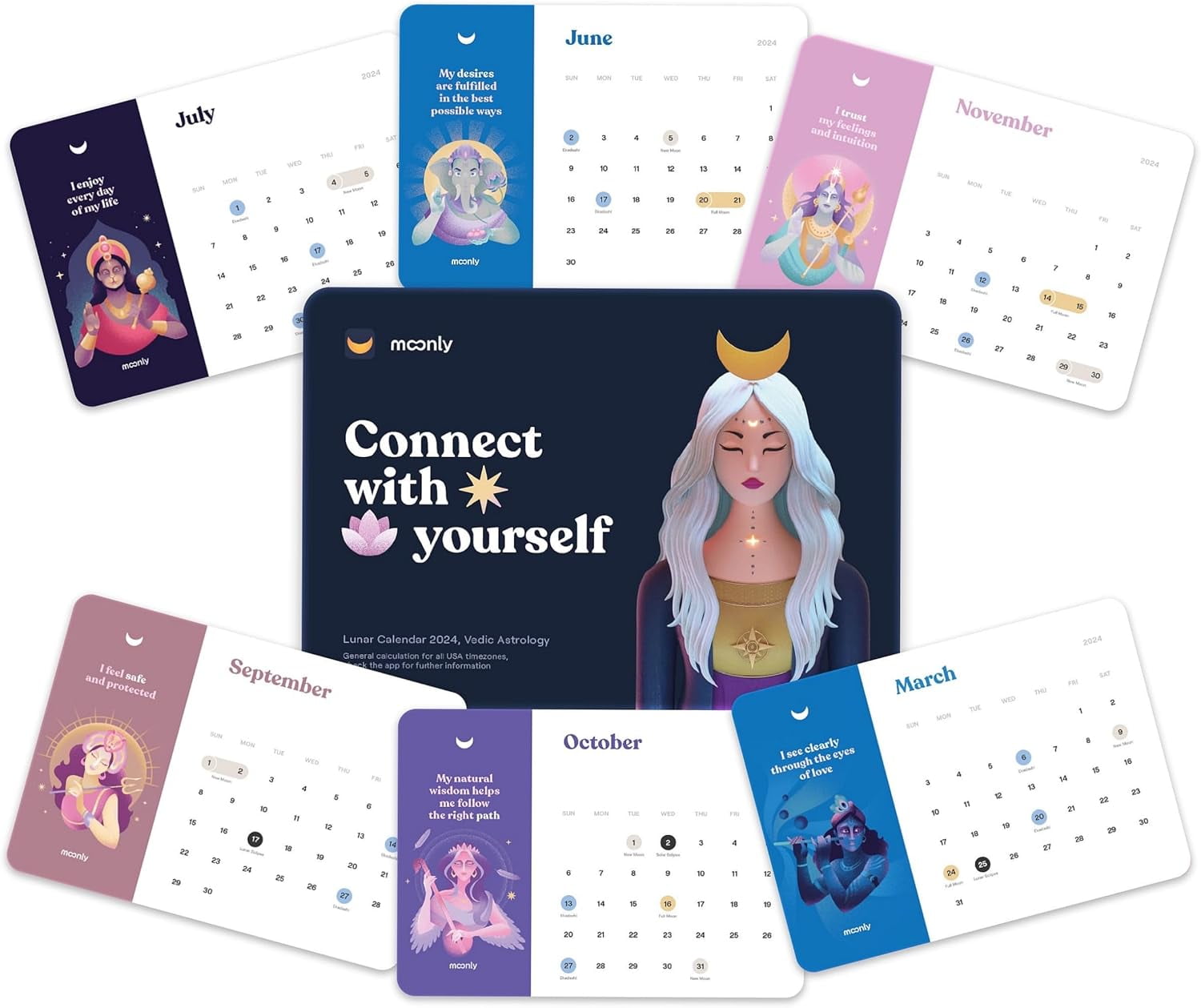 Moonly App Desk Calendar 2024 Planner, Moon Phases Small Calendar ...