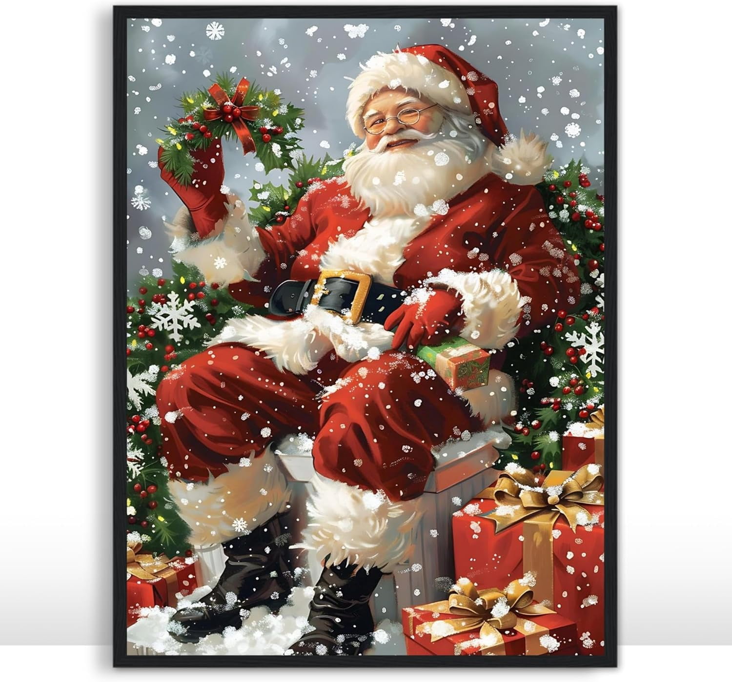 Moonow7 Classic Santa Claus Wall Art Poster, Traditional Christmas Art ...