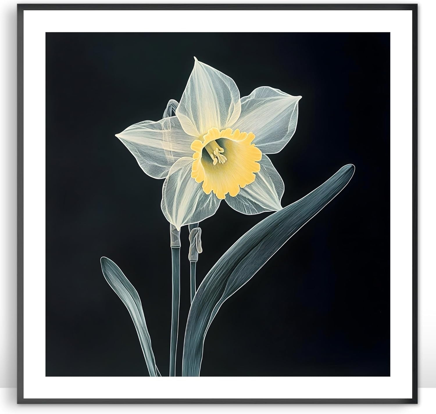 Moonow7 Daffodil Flower Wall Art Prints, Minimalist Yellow Botanical ...