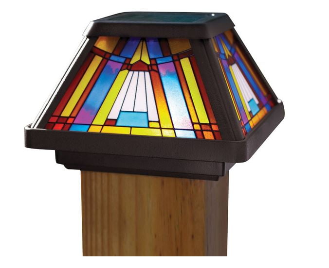 Moonrays 91241 Inglenook Solar Powered LED Stained Glass Post Cap Light ...