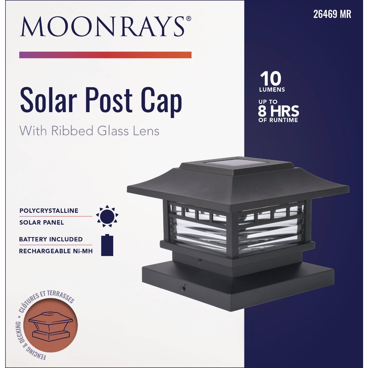 Moonrays Black LED Solar Post Cap with Ribbed Glass Lens 26469 - Walmart.com