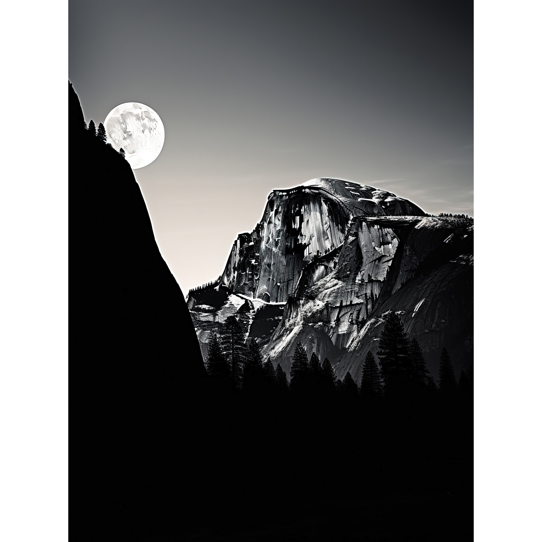 Moonrise by Half Dome in Yosemite National Park High Contrast Black ...