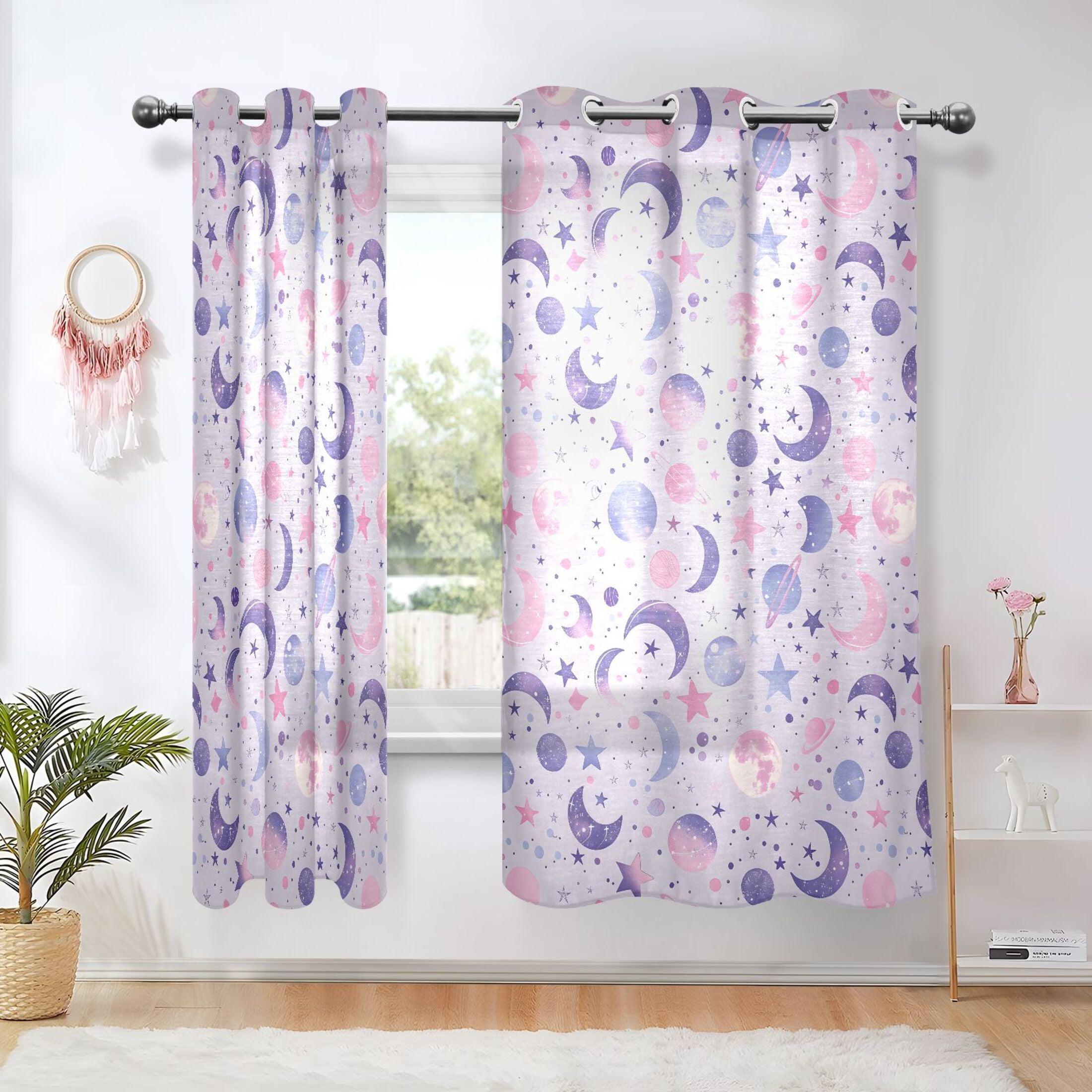 Moons Planets Stars Sheer Curtains 2 Panels Set Grommet Drapes for ...