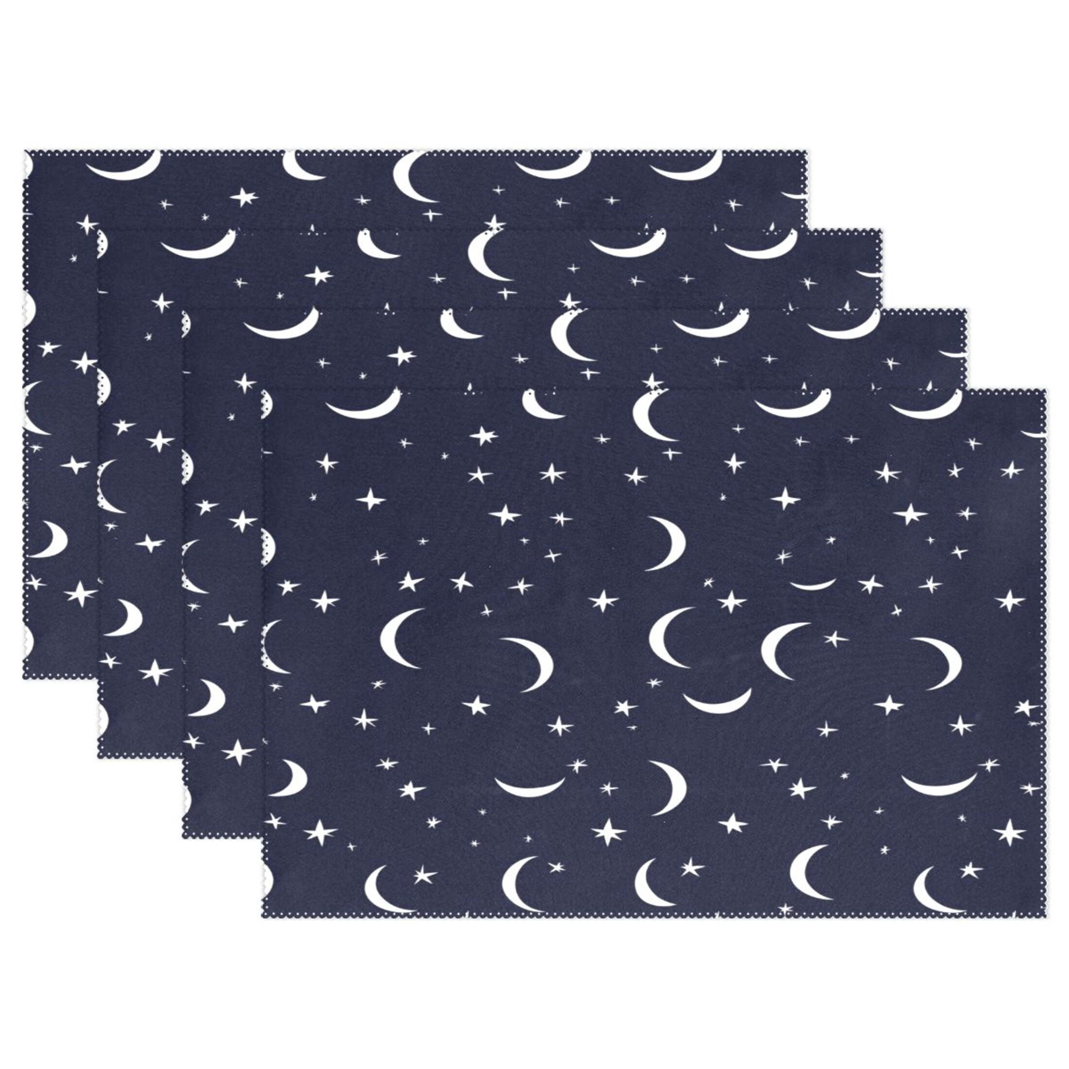 Moons and Stars 4-Piece 12x18in Heat-Proof Place Mats Set, Non-Slip for ...